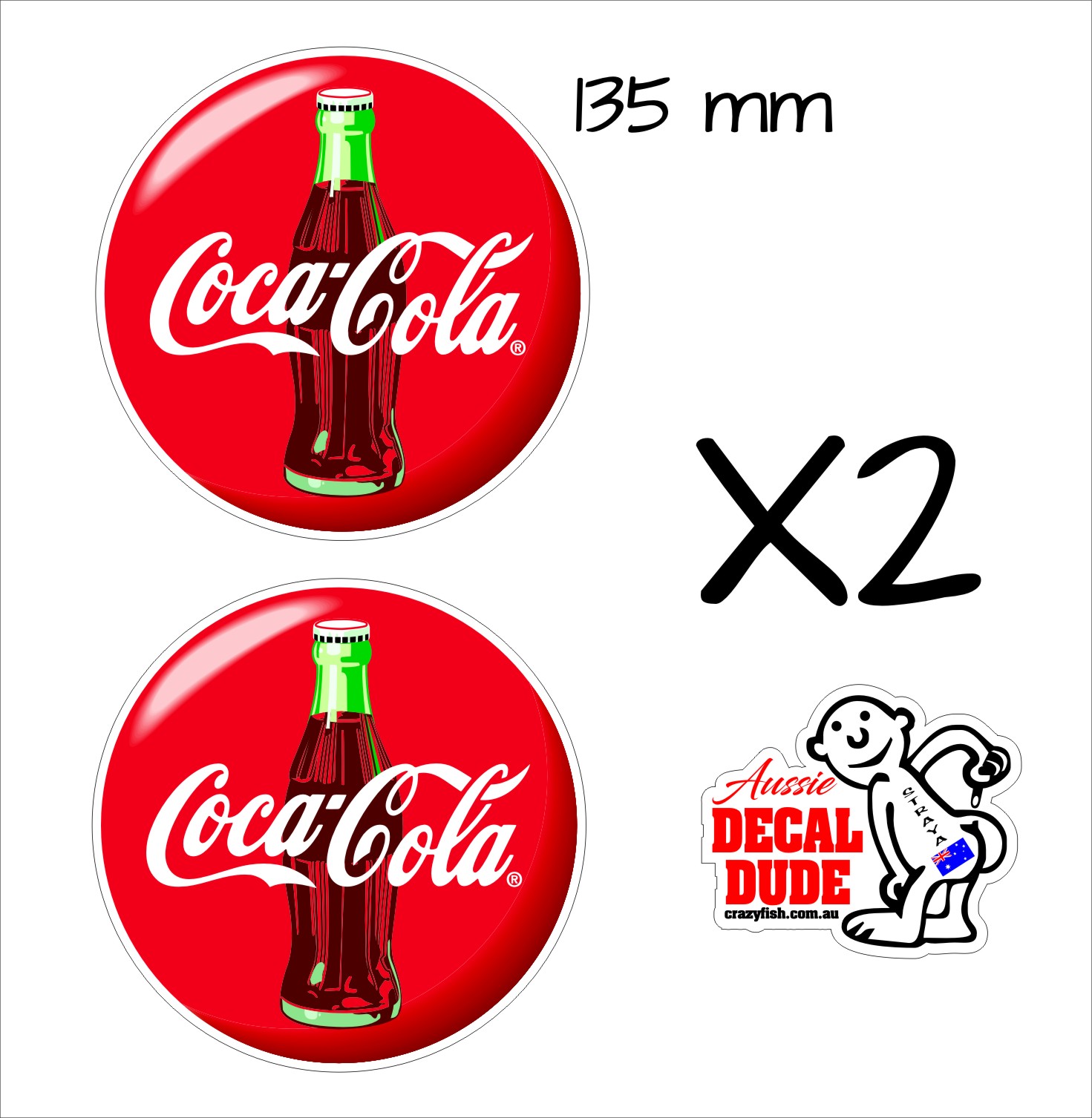 Coca Cola Stickers TWO (2) 135 mm each - Crazy Fish