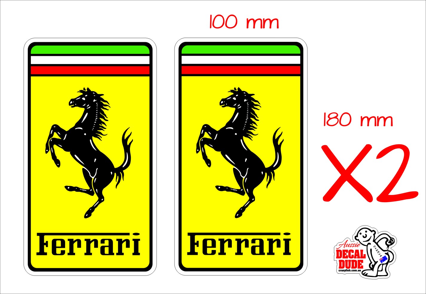 Ferrari Stickers TWO (2) 160 x 100 mm each - Crazy Fish