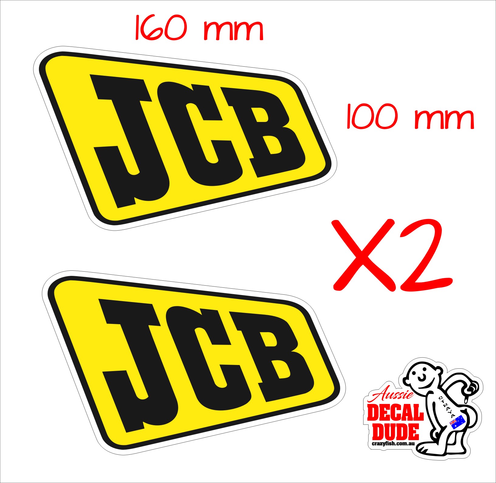 JCB Stickers TWO (2) 160 x 100 mm each - Crazyfish