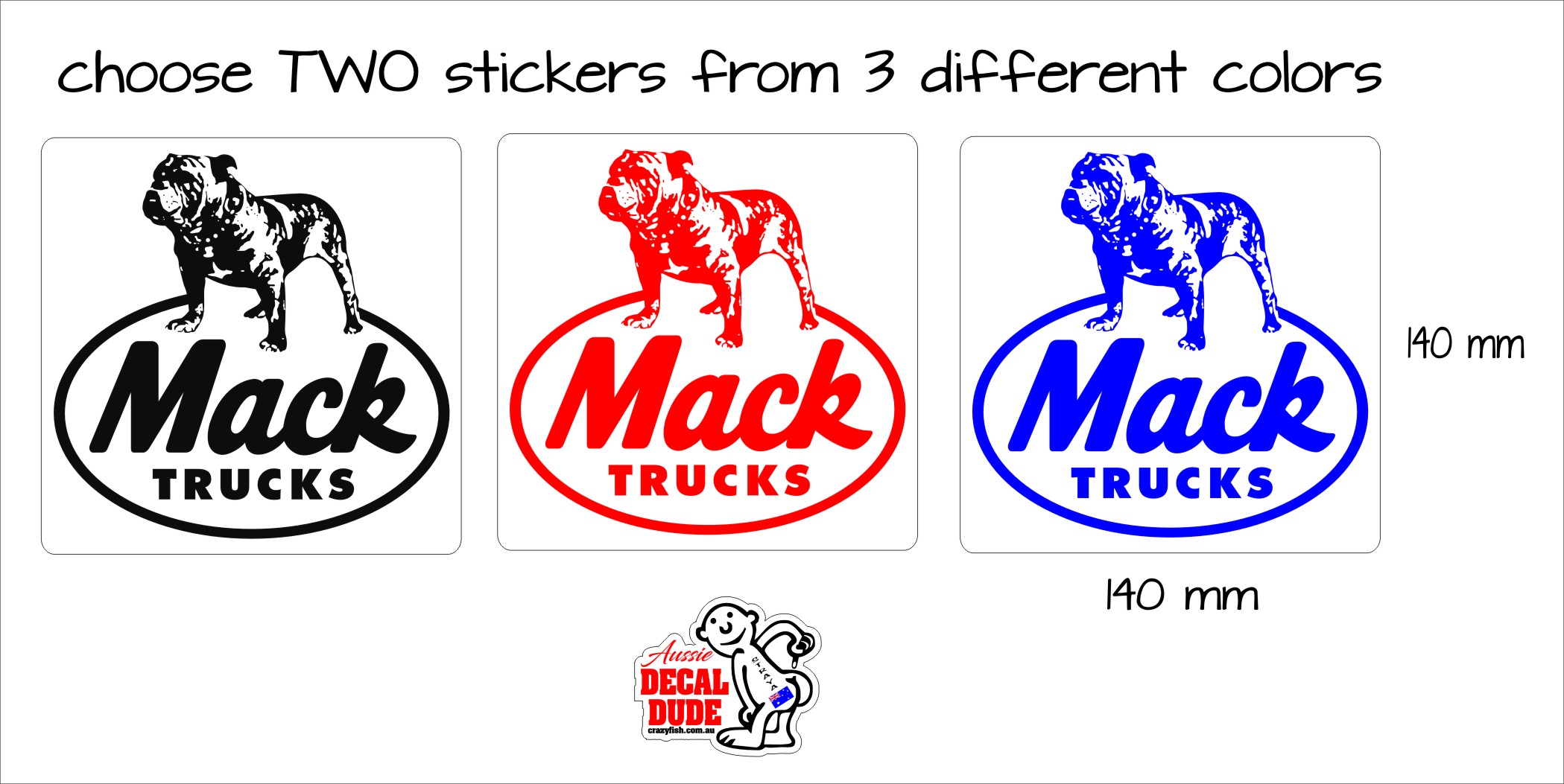 MACK Stickers TWO (2) 140 mm each choose your color - Crazy Fish