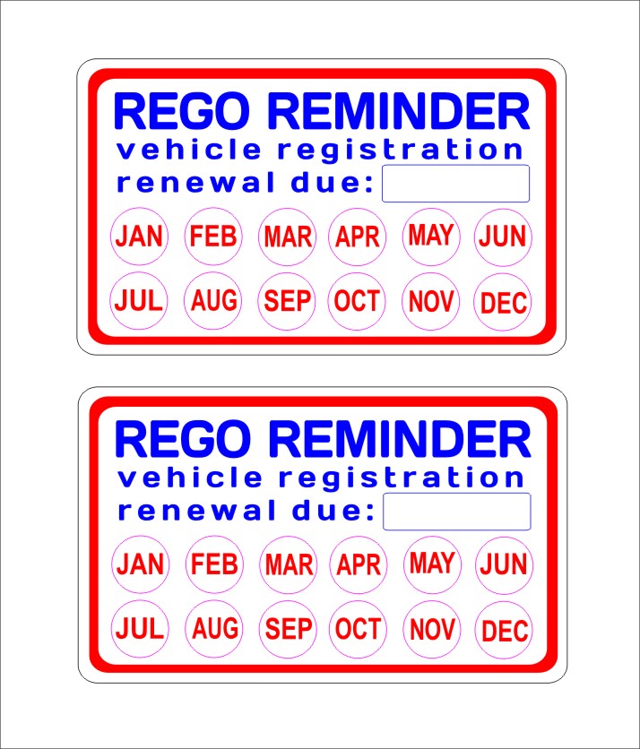 REGO Reminder Stickers TWO (2) 90 x 60 mm each - Crazy Fish