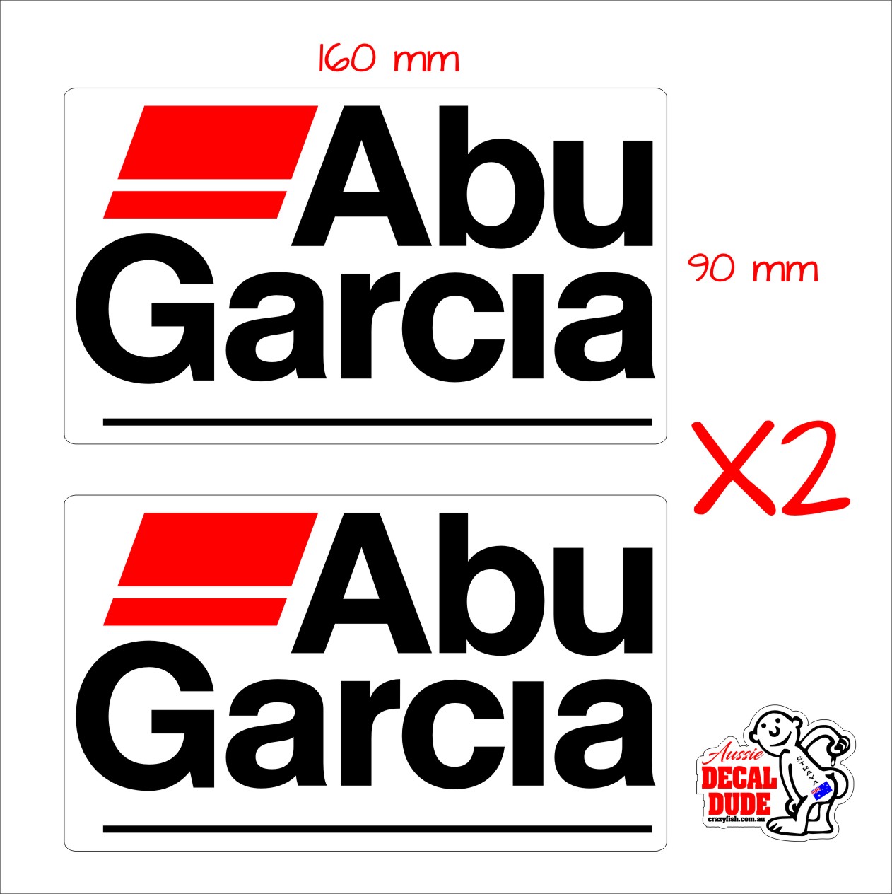 Abu Garcia Stickers TWO (2) 160 x 95 mm each - Crazyfish