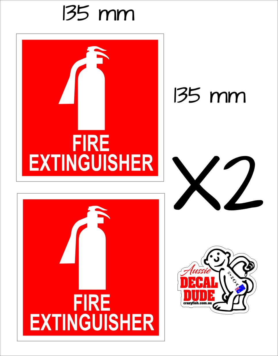 Fire Extinguisher Stickers TWO (2) 135 mm each - Crazy Fish