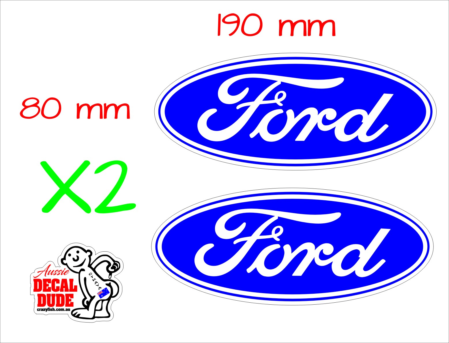 FORD Stickers TWO (2) 190 x 80 mm each - Crazyfish