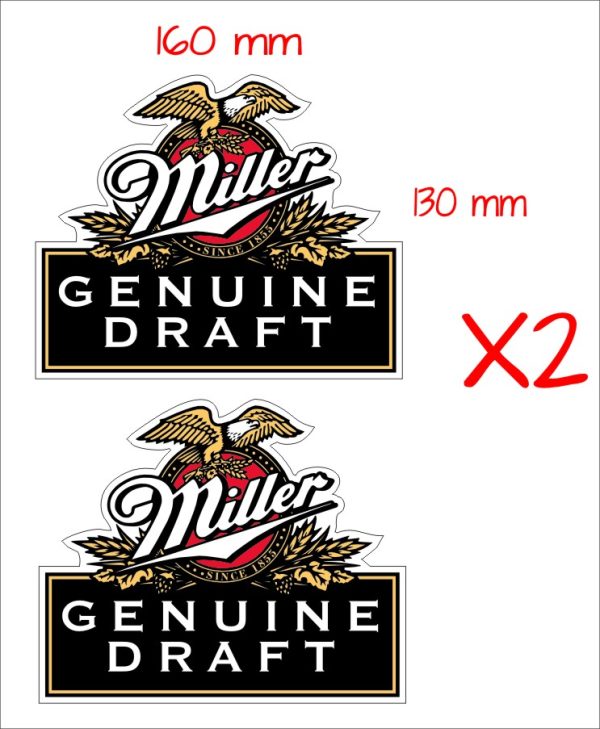 Miller beer Stickers TWO (2) 160 x 130 mm each - Crazy Fish