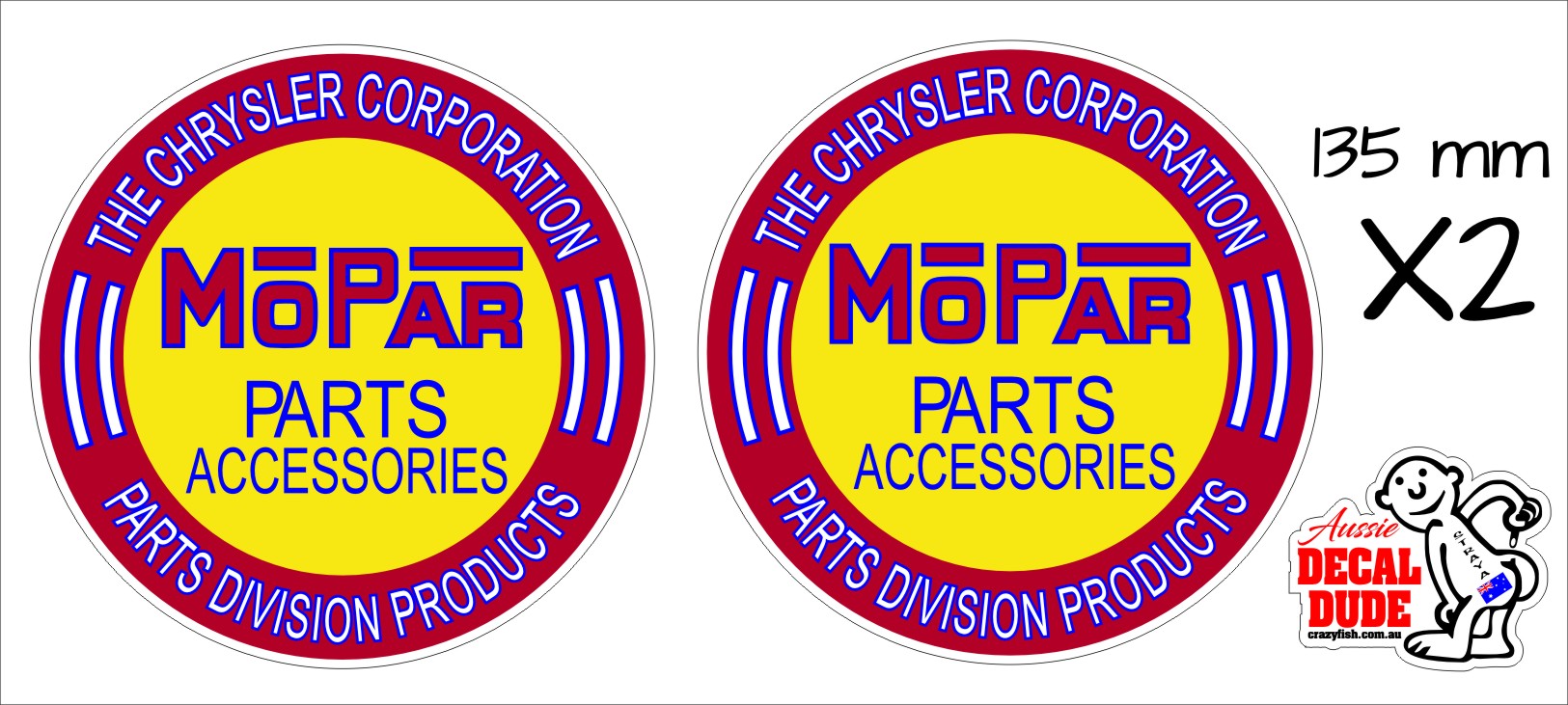 MOPAR Parts retro Stickers TWO (2) 135 mm each - Crazyfish