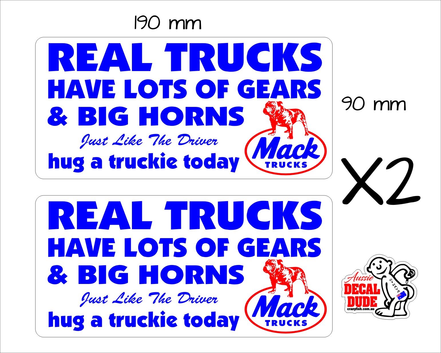 Mack funny Stickers TWO (2) 190 x 90 mm each - Crazy Fish