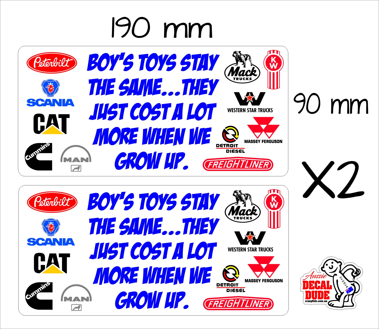 Boy's Toys Stickers TWO (2) 190 x 90 mm each - Crazyfish