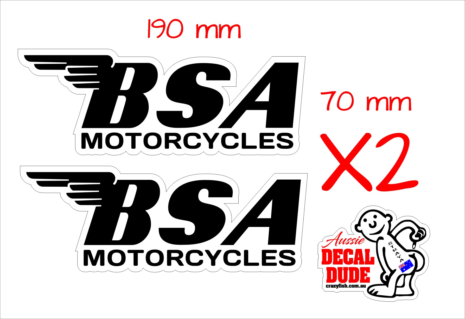 BSA Motorcycles Stickers matt black TWO (2) 190 x 70 mm each - Crazy Fish