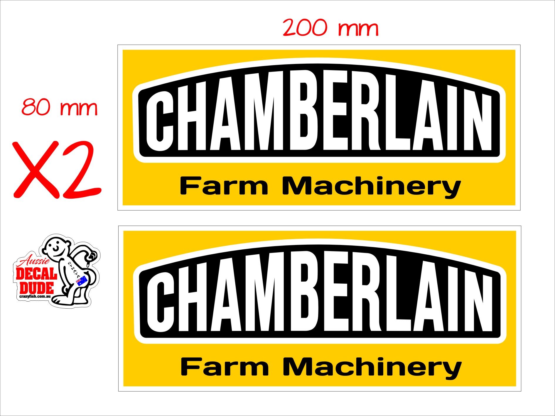 CHAMBERLAIN Stickers TWO (2) 200 x 80 mm each - Crazy Fish