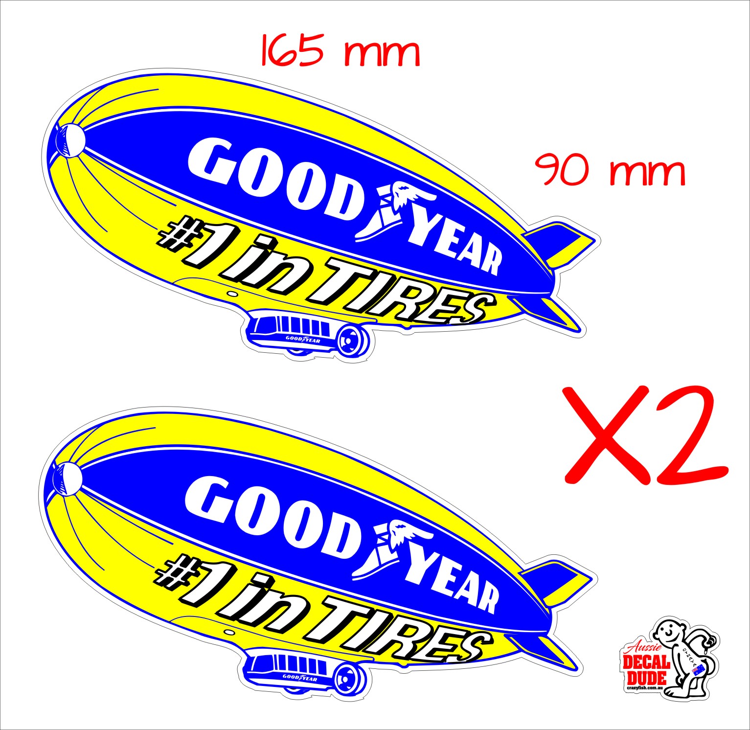 GOODYEAR retro Stickers TWO (2) 165 x 90 mm each - Crazy Fish