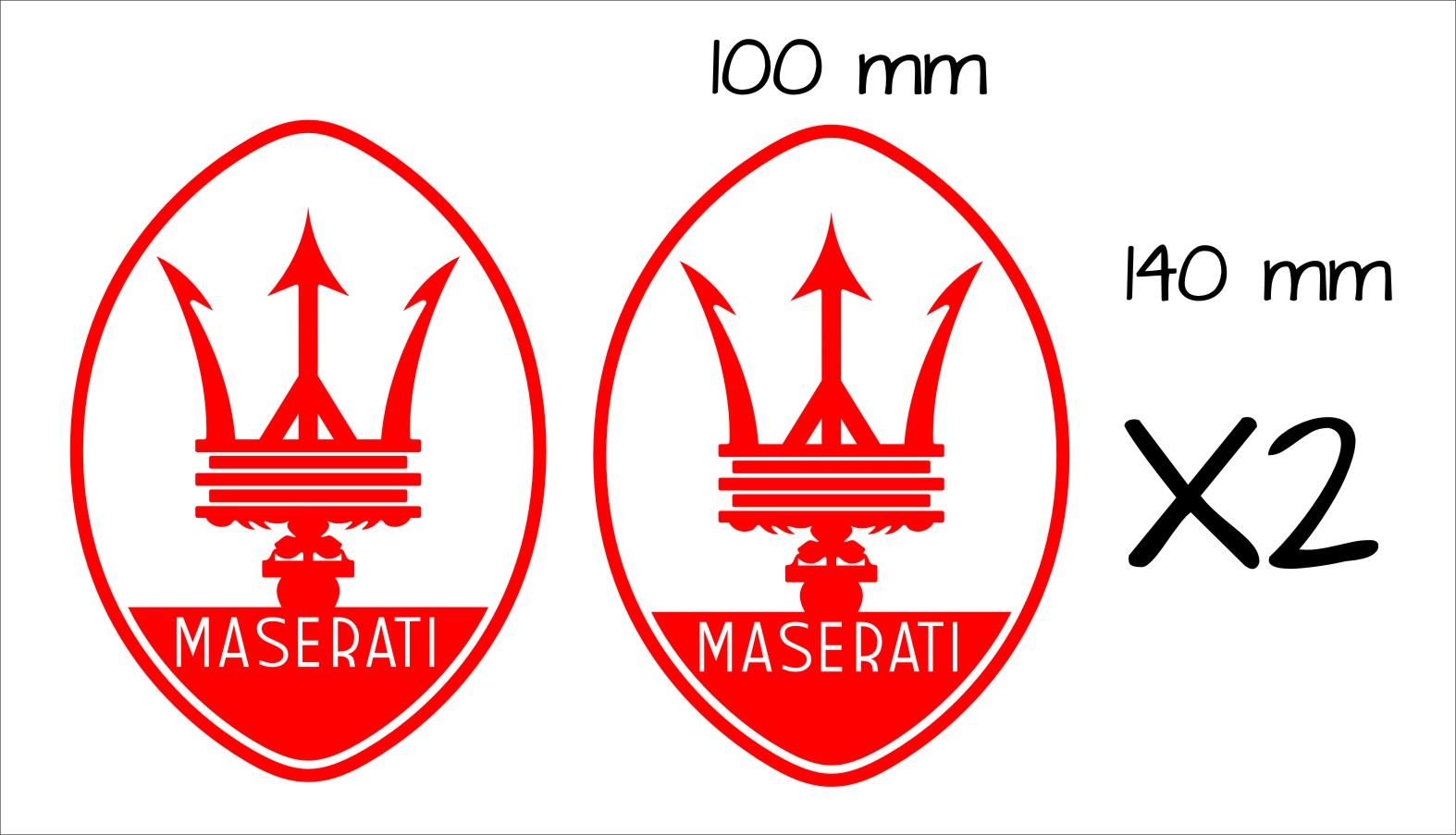 Maserati Stickers TWO (2) 140 x 100 mm each - Crazyfish