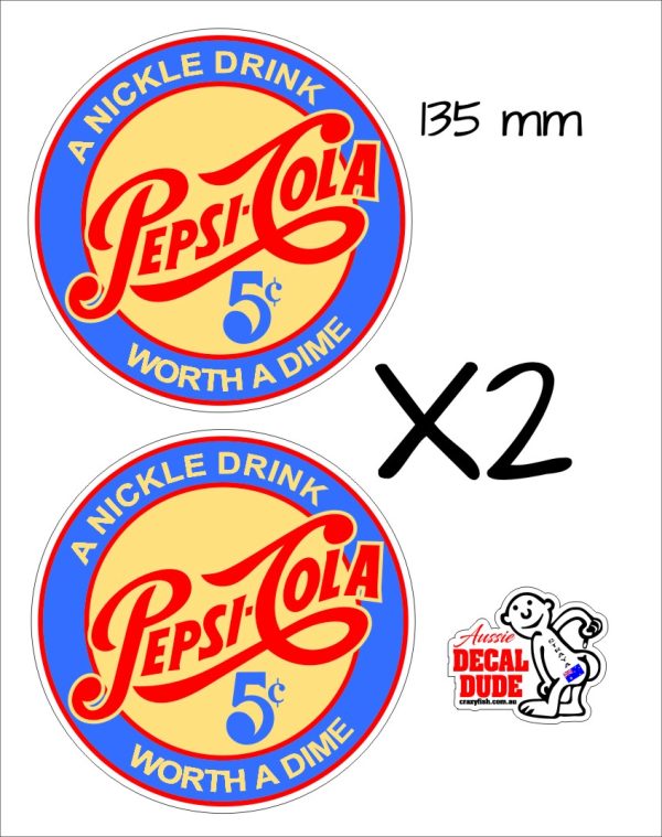 Pepsi Cola Stickers TWO (2) 135 mm each - Crazy Fish
