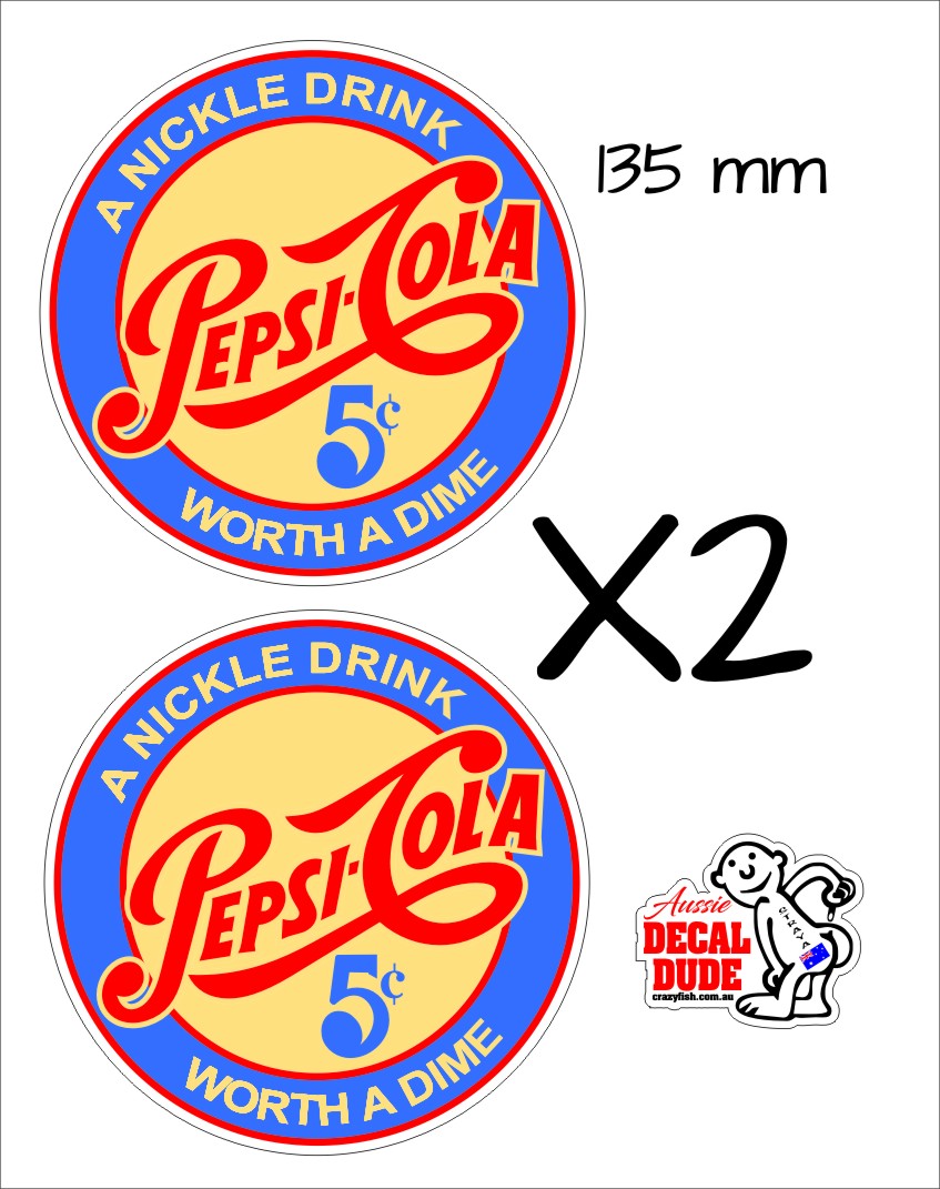 Pepsi Cola Stickers TWO (2) 135 mm each - Crazy Fish