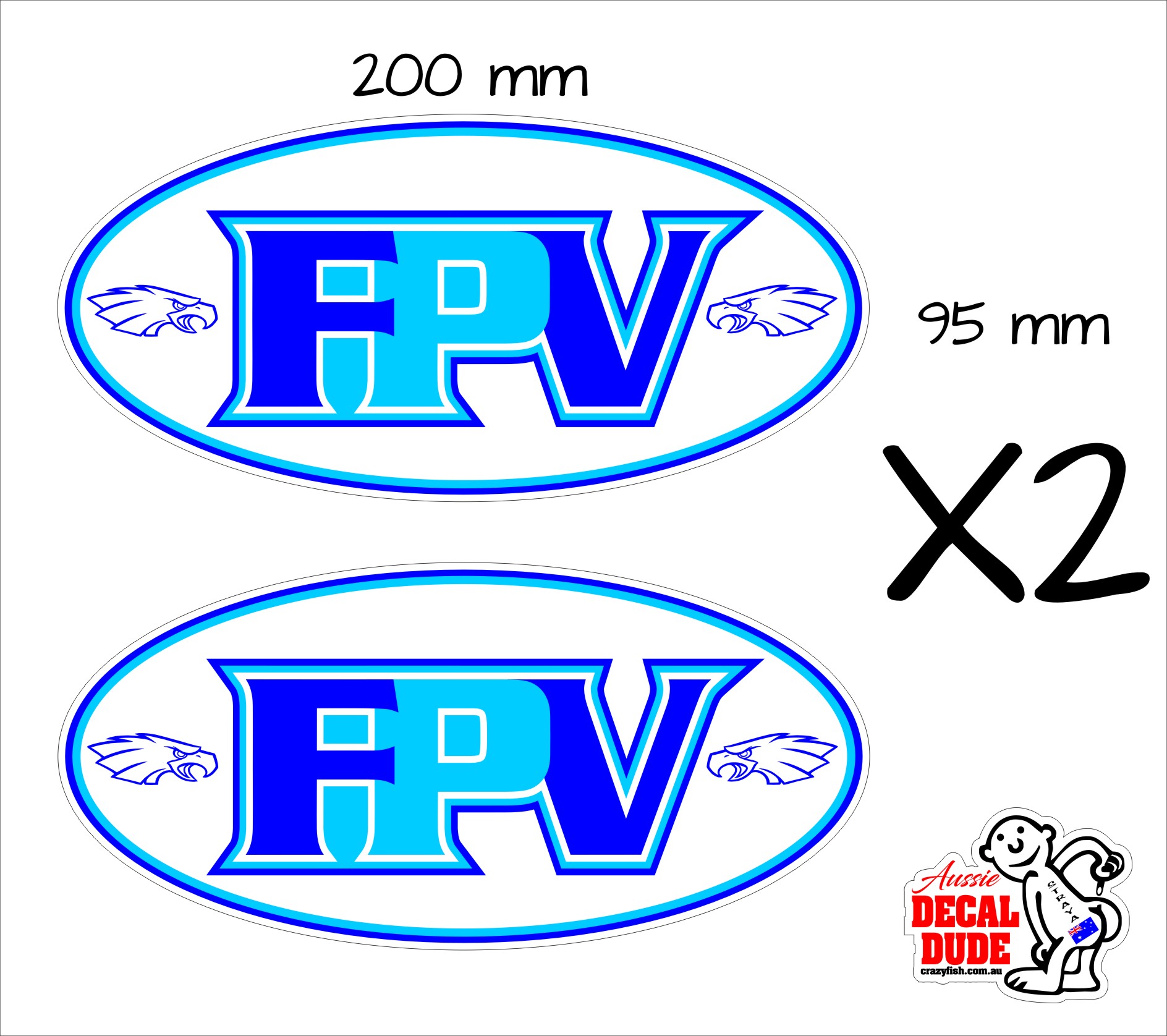 FPV Ford Performance Vehicle Stickers TWO (2) 200 x 95 mm each - Crazy Fish