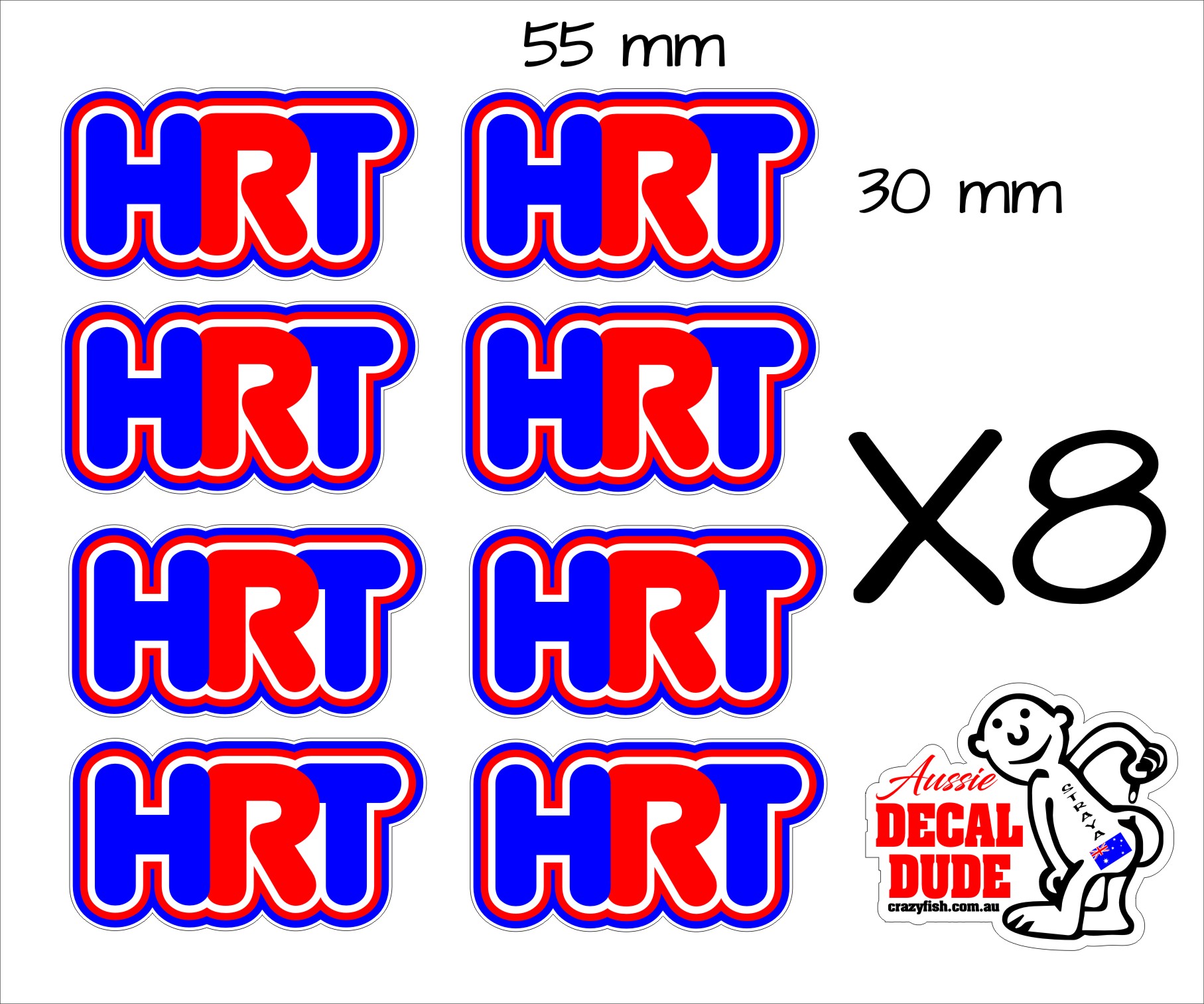 HRT Stickers EIGHT (8) 55 x 30 mm each blue/red - Crazy Fish