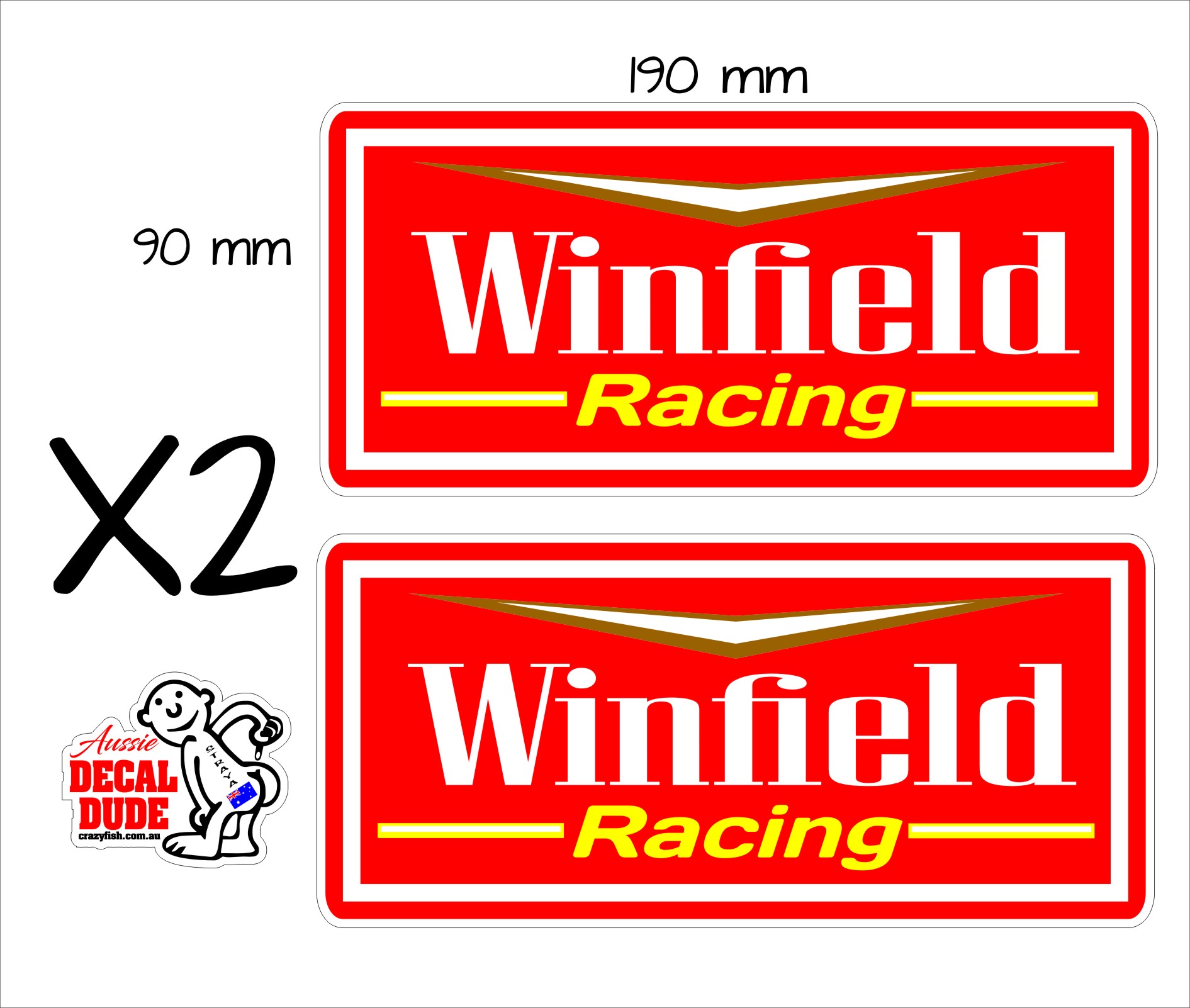 Winfield Racing retro Stickers TWO (2) 190 x 90 mm each - Crazy Fish