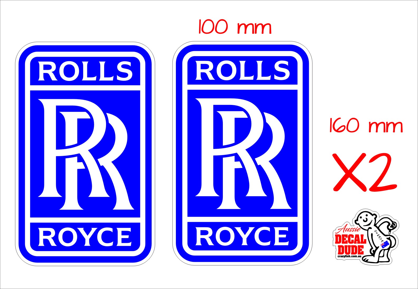 Rolls Royce Stickers TWO (2) 160 x 100 mm each - Crazy Fish