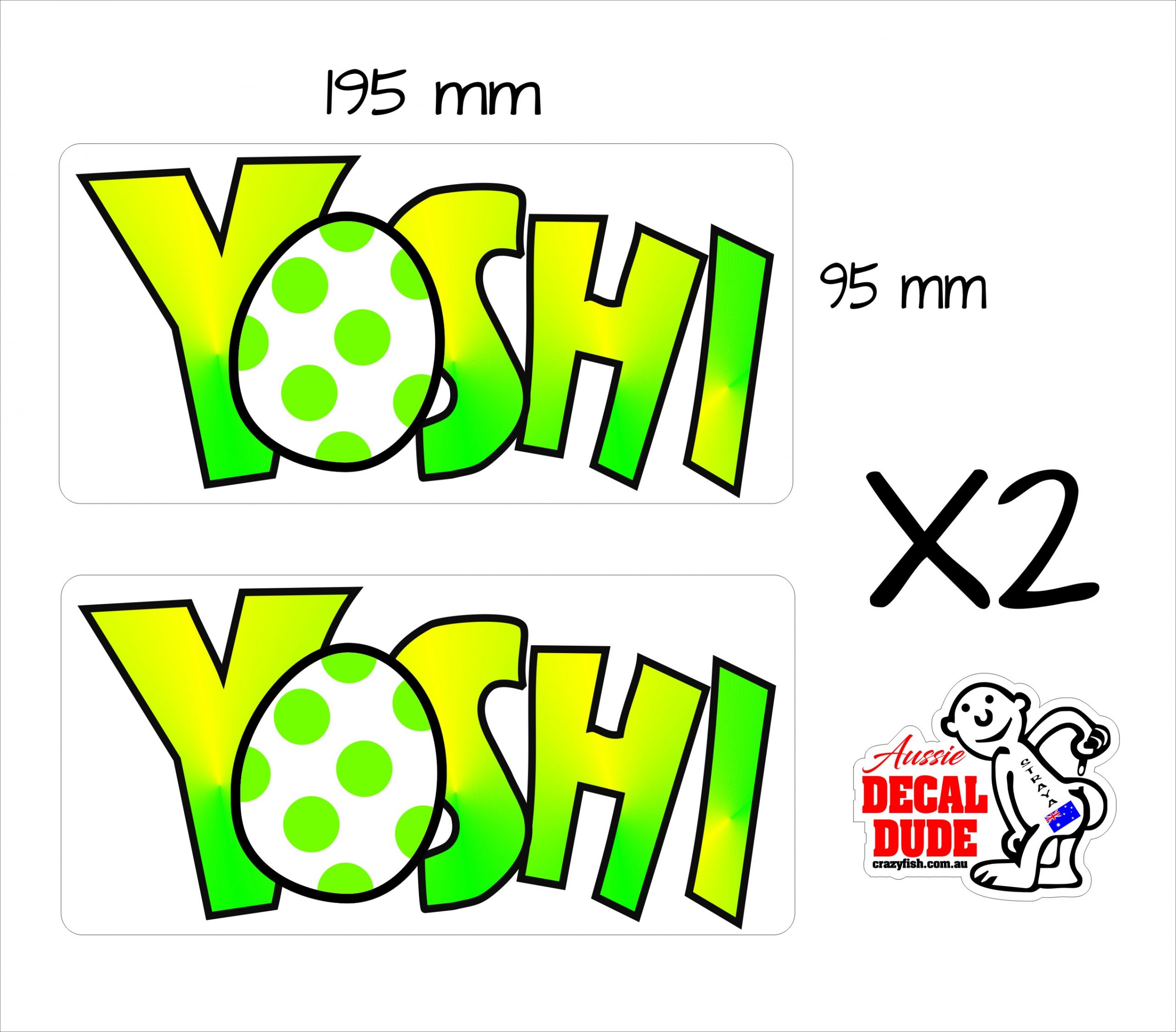 YOSHI Stickers TWO (2) 195 x 95 mm each - Crazy Fish