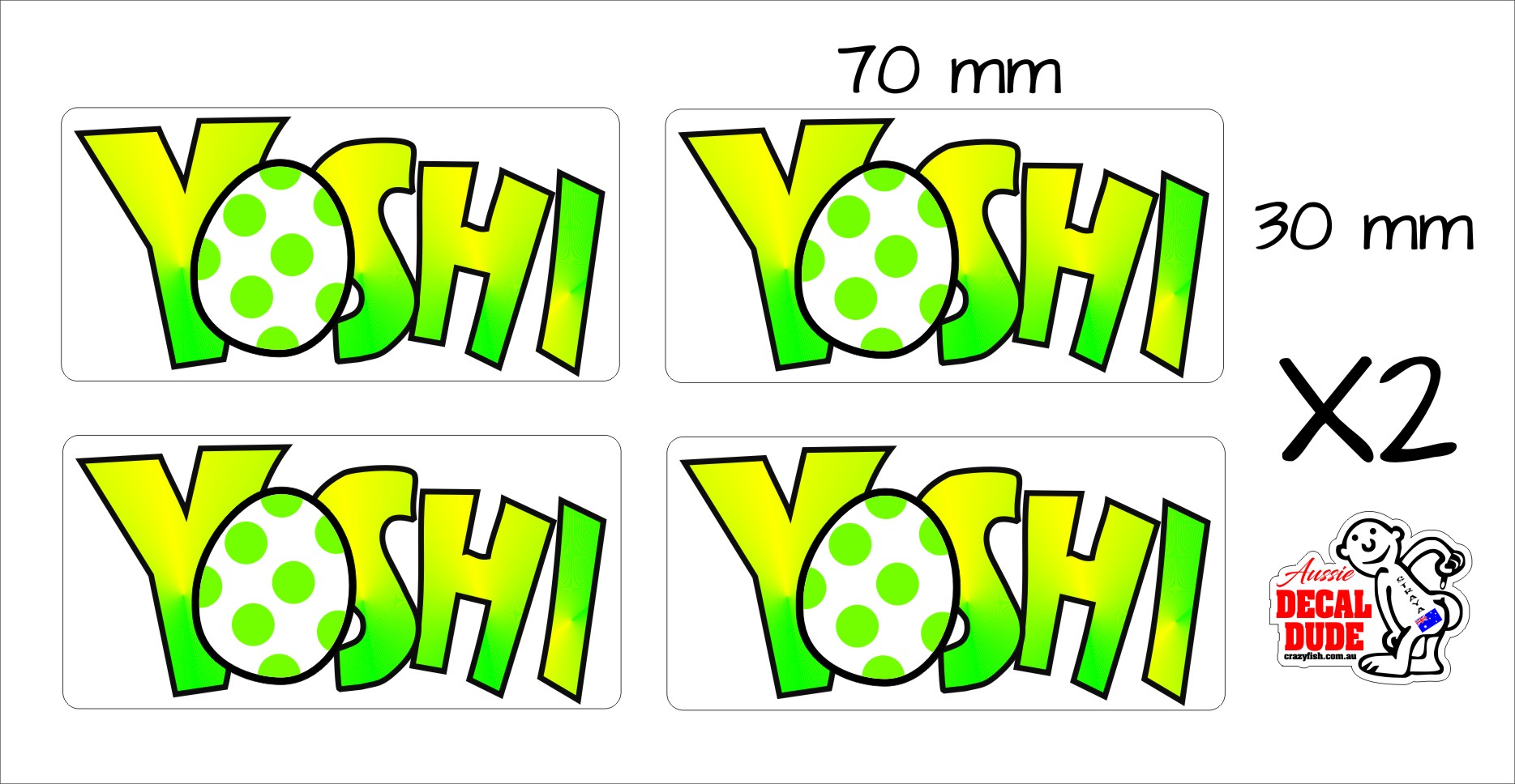 Yoshi Stickers FOUR (4) 70 x 30 mm each - Crazyfish