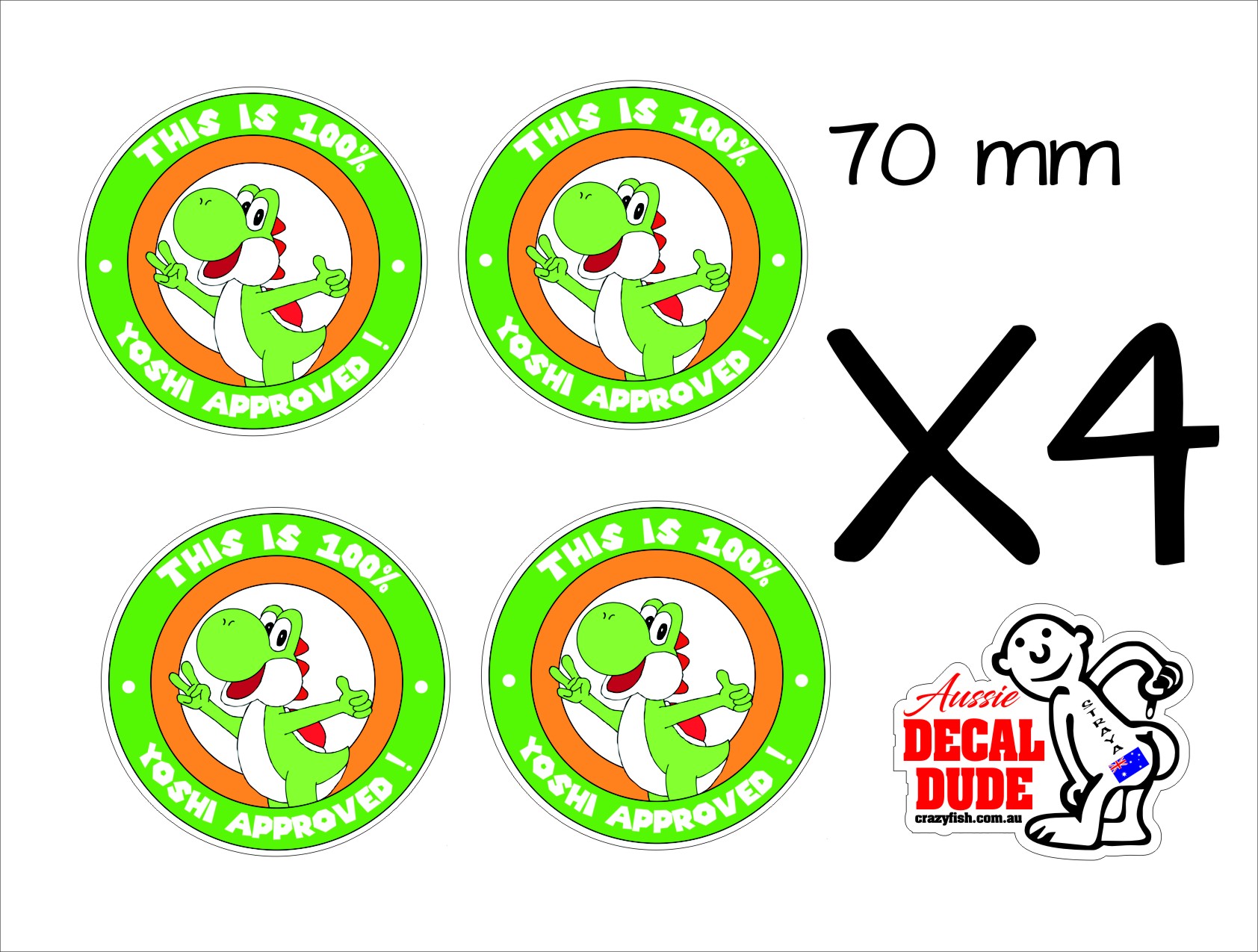 Yoshi Approved FOUR (4) Stickers 70 mm each - Crazy Fish