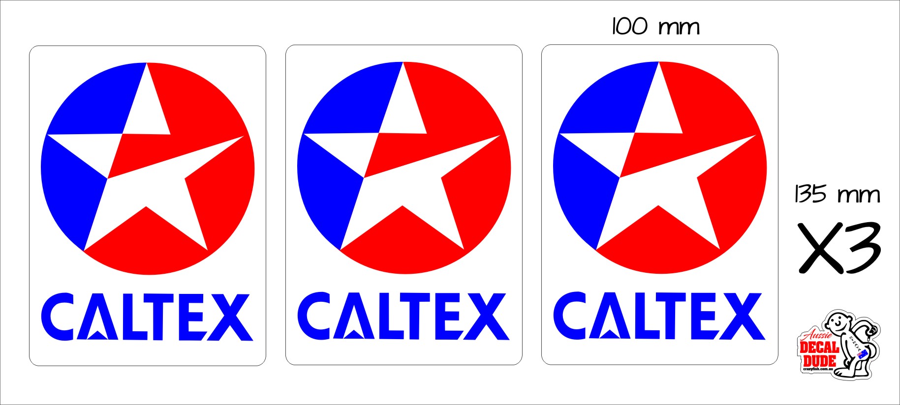 Caltex Stickers THREE (3) 135 x 100 mm each - Crazy Fish