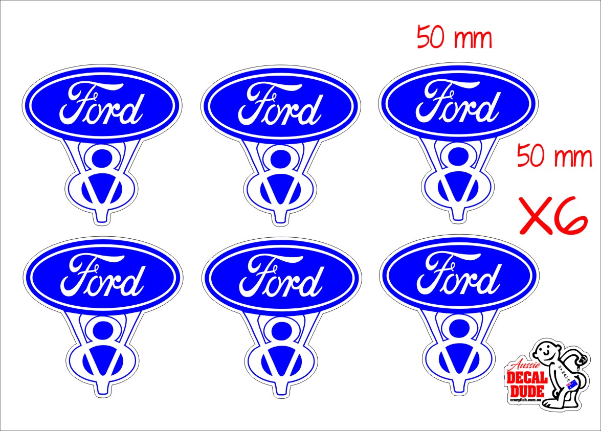 FORD V8 retro Stickers SIX (6) 50 mm each - Crazyfish