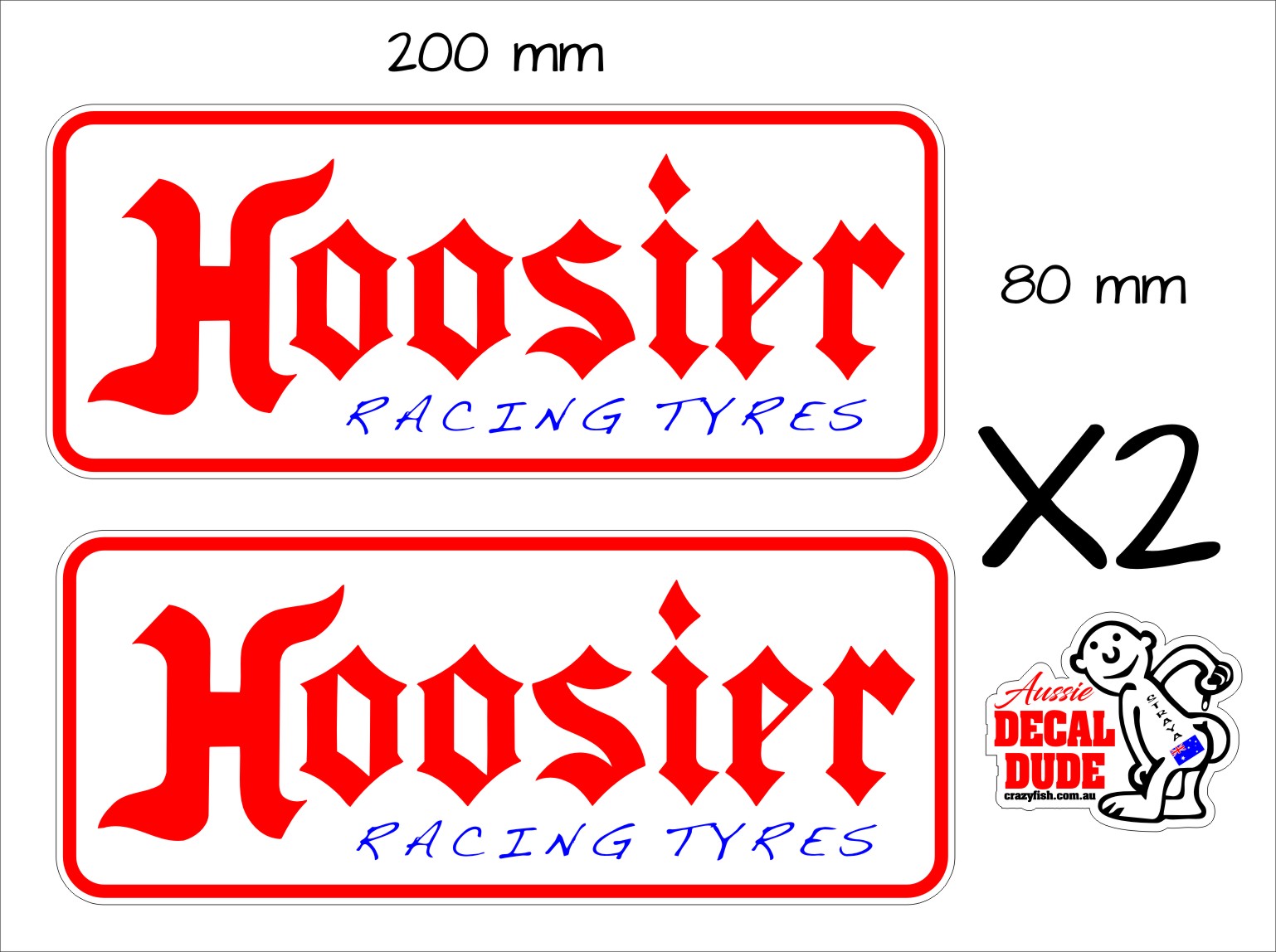 Hoosier Stickers TWO (2) 200 x 80 mm each - Crazyfish