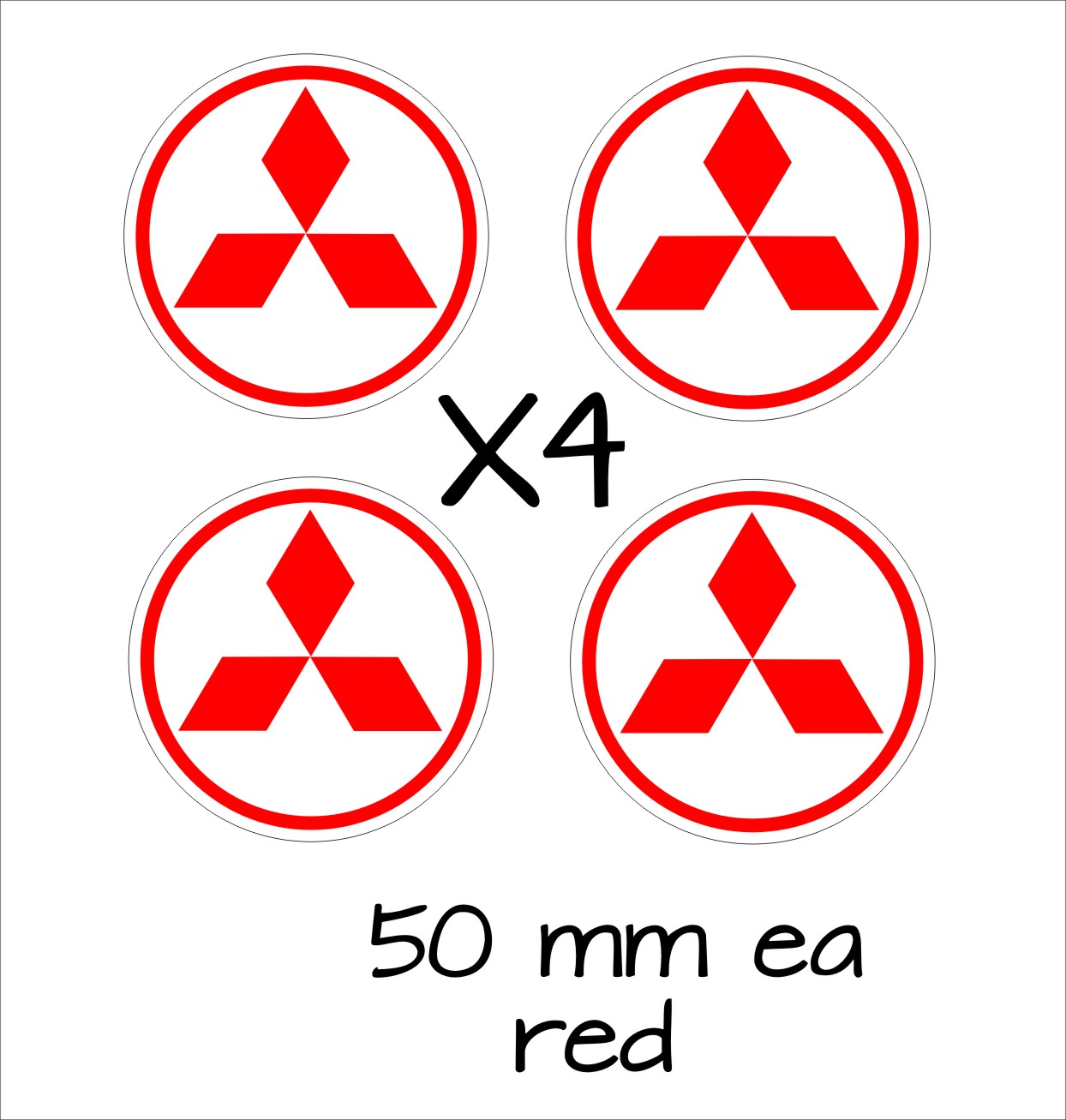 Mitsubishi Stickers FOUR (4) suit 50 mm rim caps RED - Crazyfish
