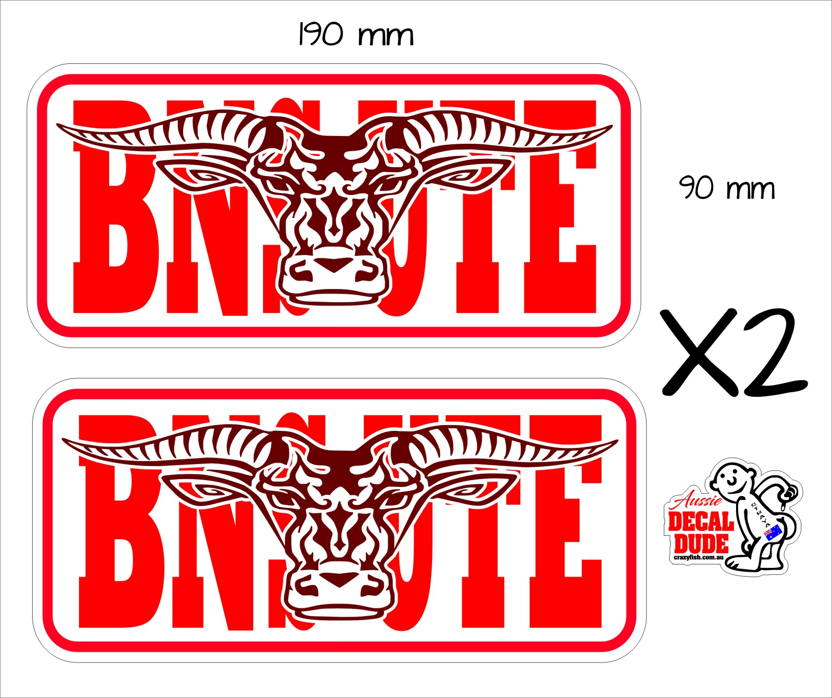 BNS UTE Stickers TWO (2) 190 x 90 mm each - Crazy Fish