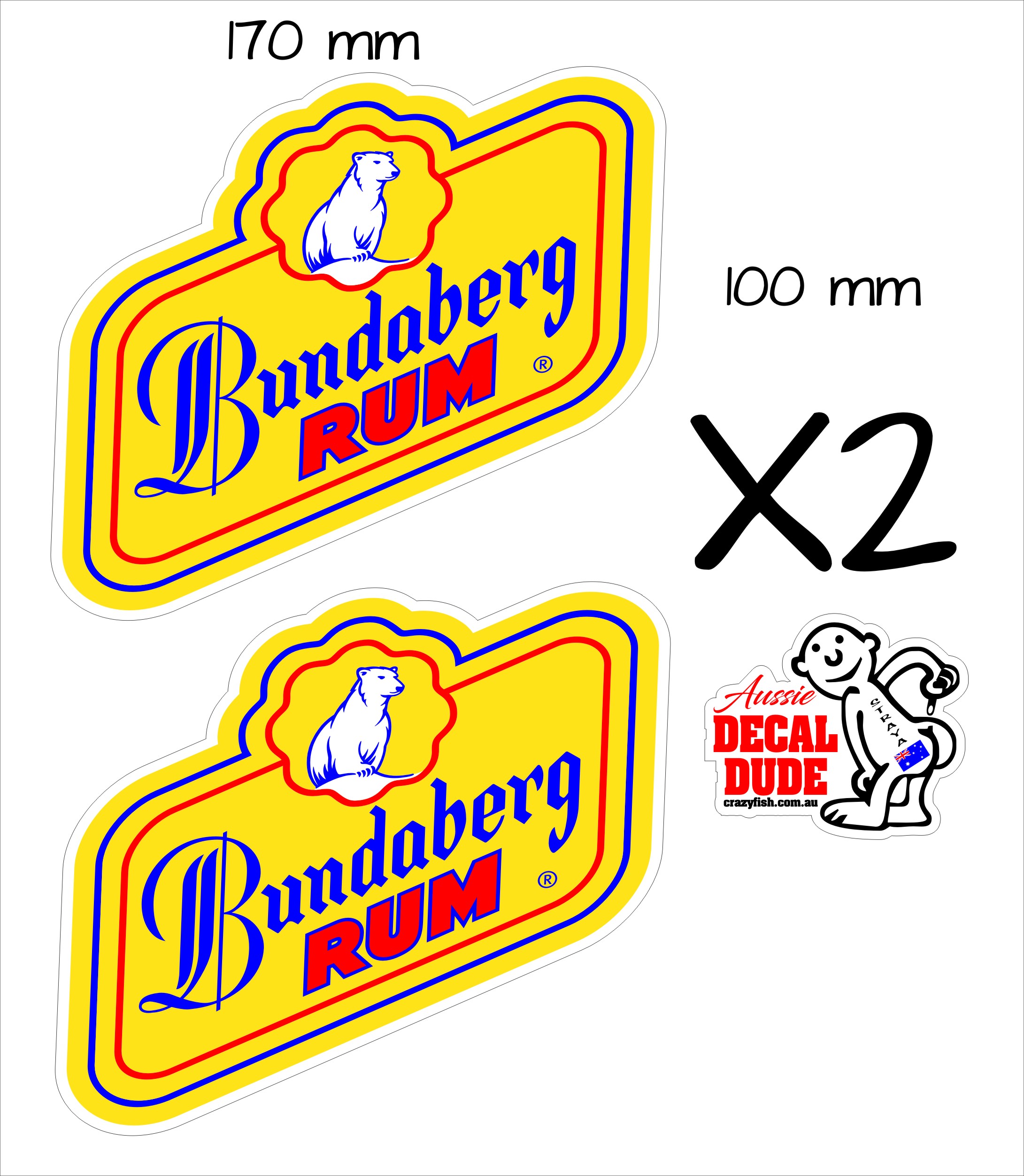 Bundy Stickers blue TWO (2) 170 x 100 mm each - Crazyfish