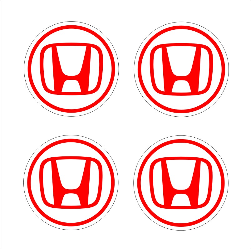 Honda centre cap Stickers FOUR (4) 50 mm each red/white - Crazyfish