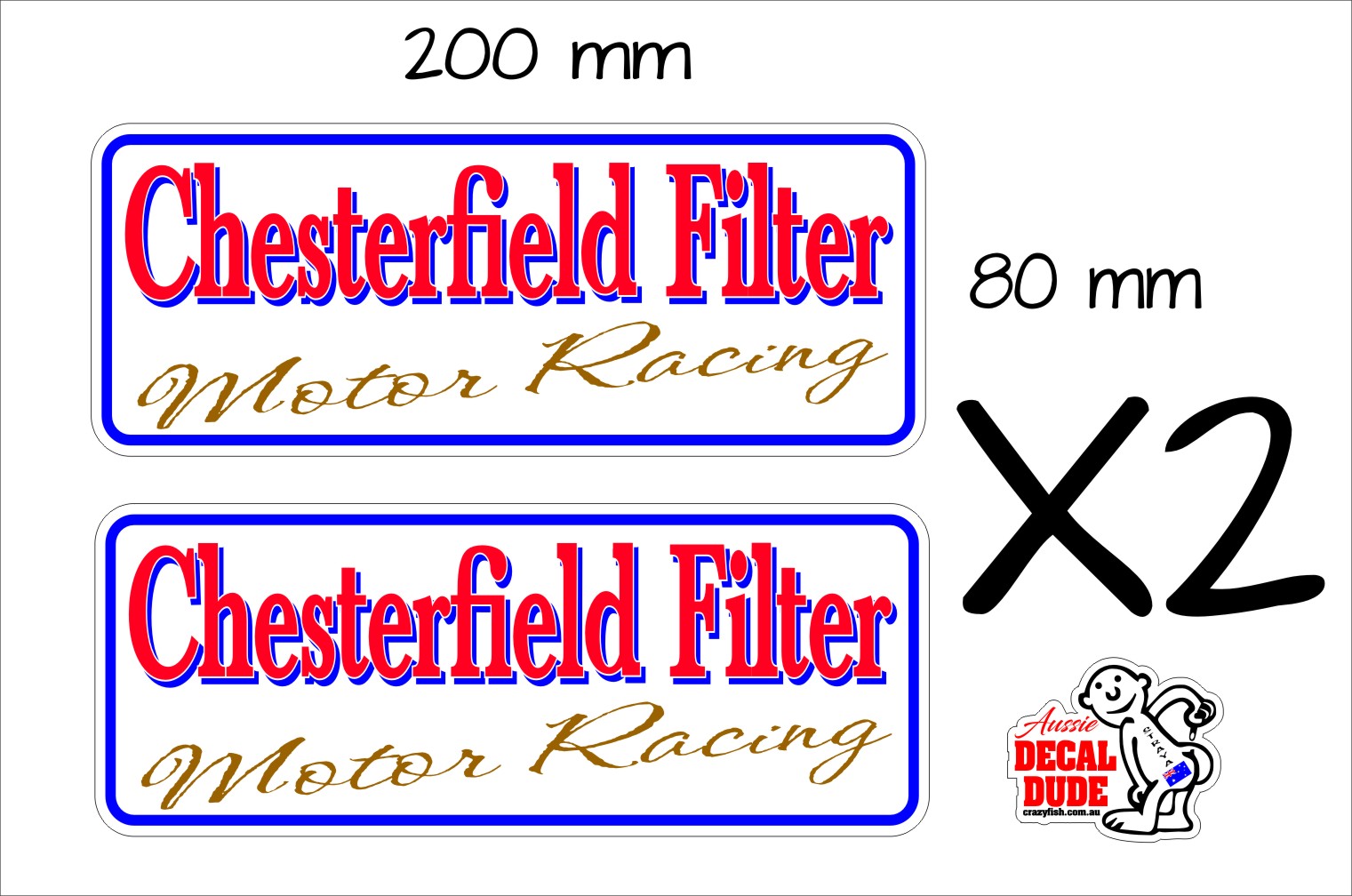 Chesterfield Racing Stickers TWO (2) 200 x 80 mm each - Crazy Fish