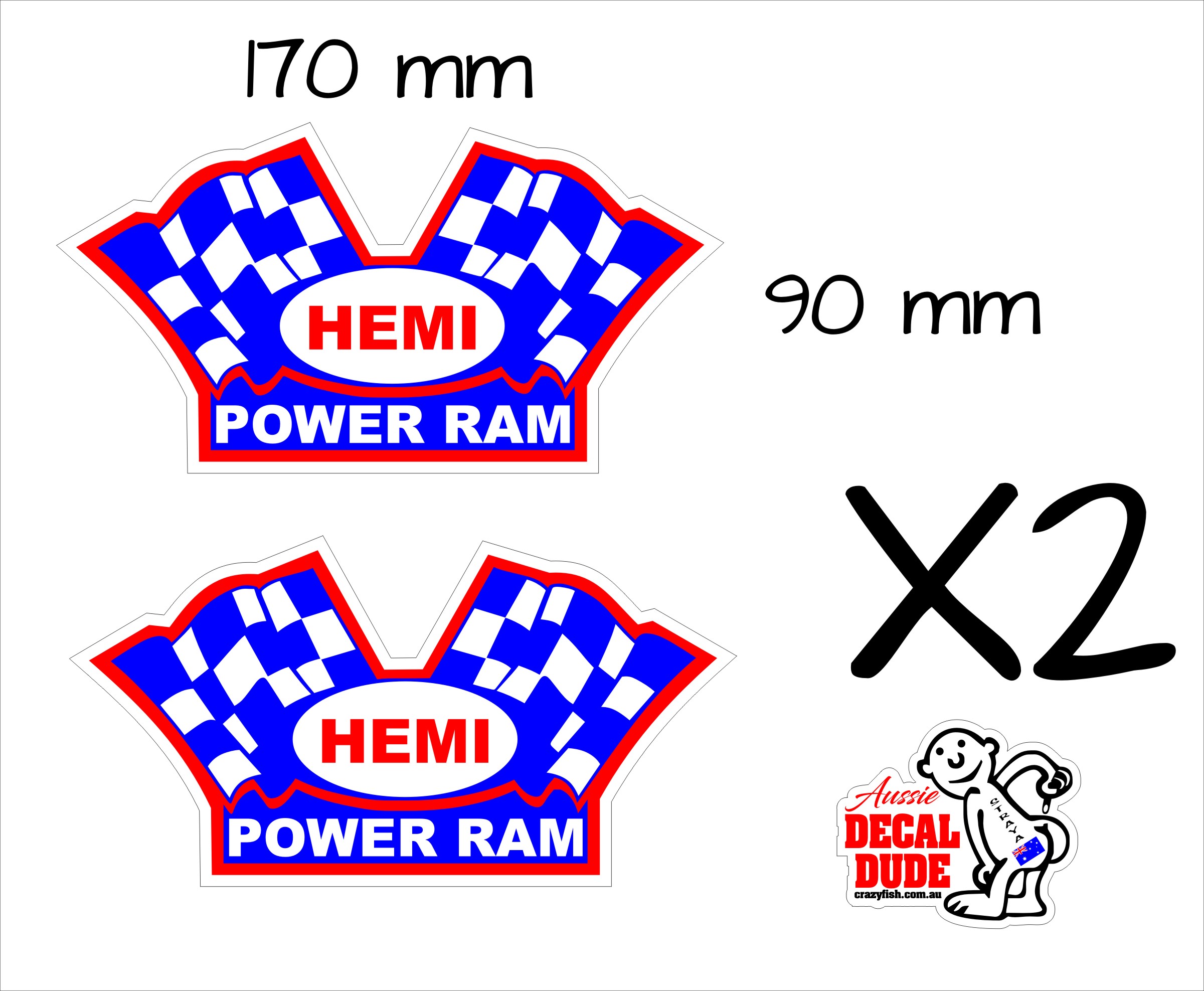 Hemi Power Ram Stickers TWO (2) 170 x 90 mm each - Crazy Fish