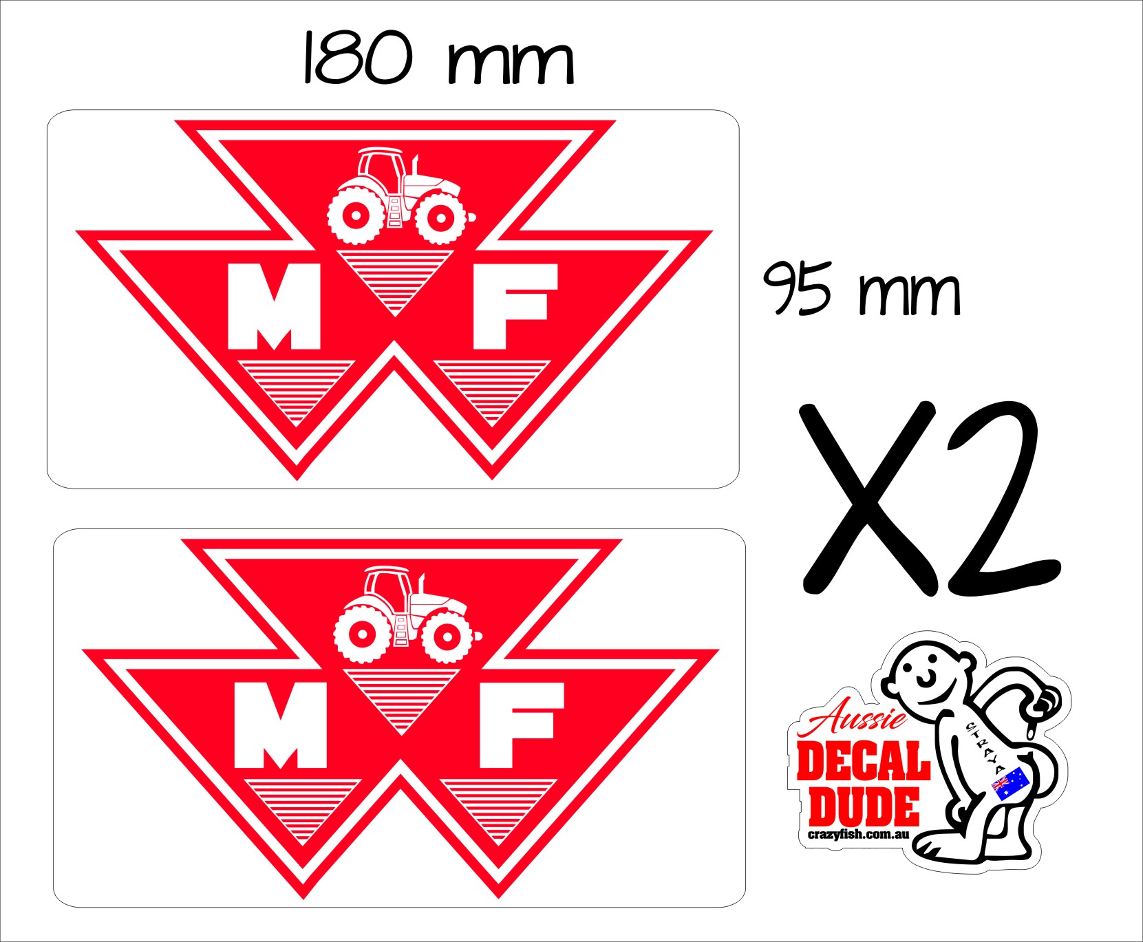Massey Ferguson retro Stickers TWO (2) 180 x 85 mm each - Crazy Fish