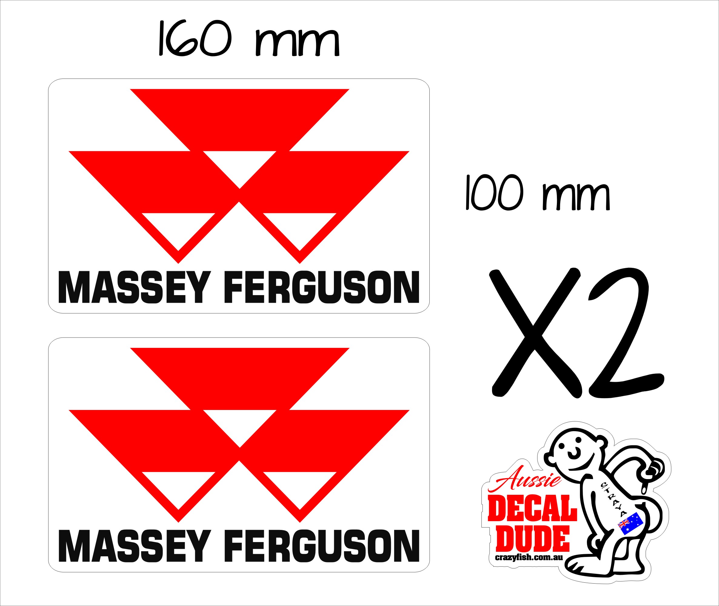Massey Ferguson Stickers TWO (2) 160 x 100 mm each - Crazy Fish