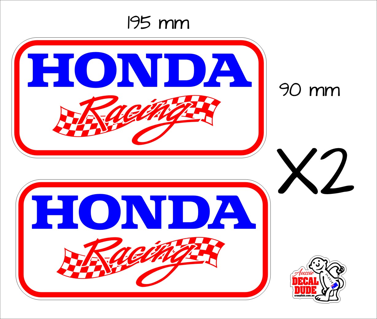 HONDA Racing Stickers TWO (2) 195 x 90 mm each - Crazy Fish