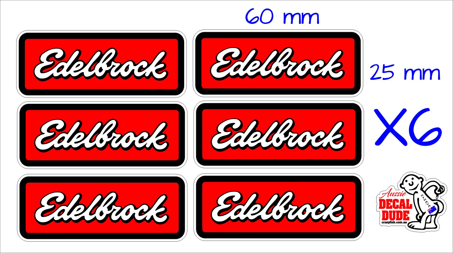 Edelbrock Stickers matt black/red (6) 60 x 25 mm each - Crazy Fish