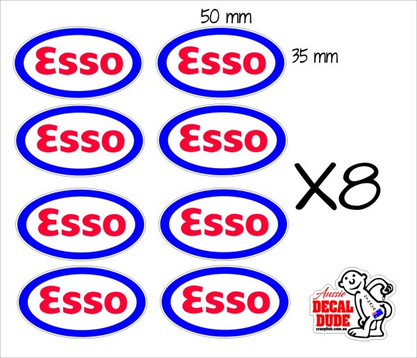 ESSO Stickers EIGHT (8) 50 x 35 mm each - Crazy Fish