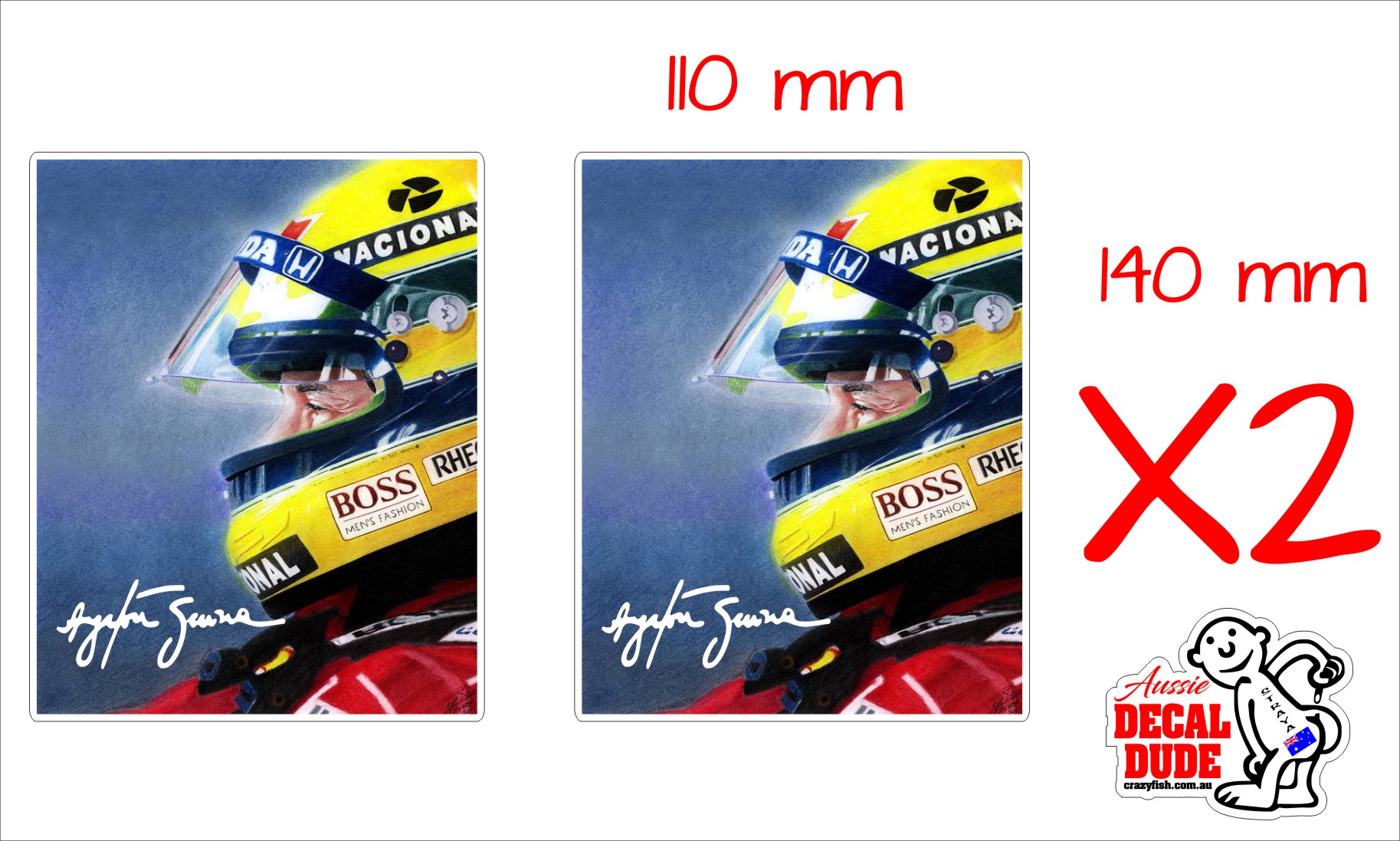 Senna Stickers TWO (2) 140 x 110 mm each - Crazy Fish