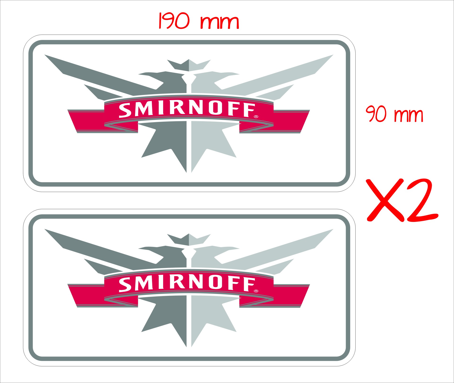 Smirnoff Stickers TWO (2) 190 x 90 mm each - Crazyfish