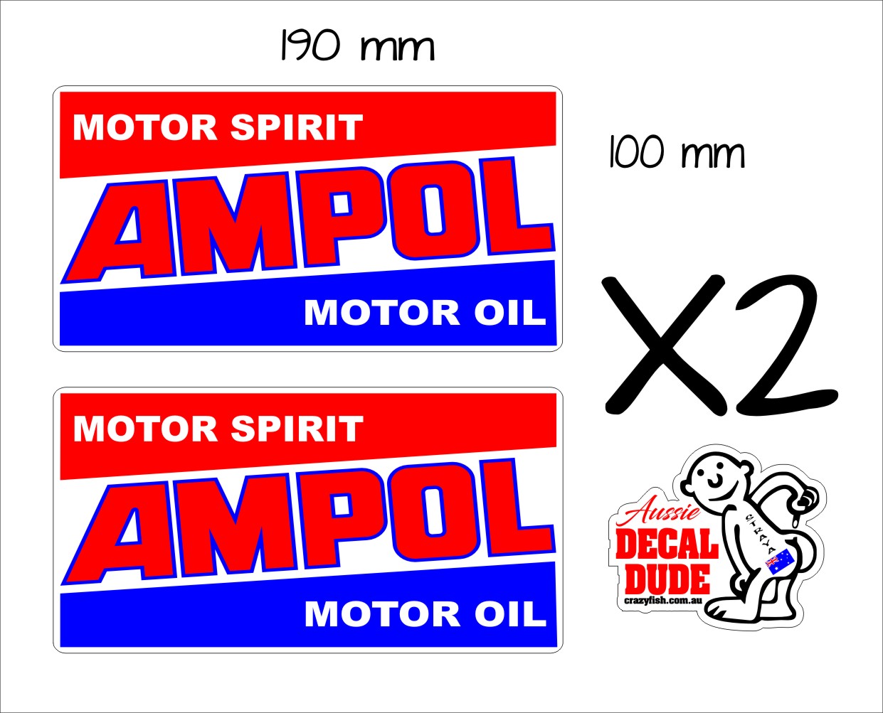 Ampol Stickers TWO (2) 190 x 100 mm each - Crazyfish