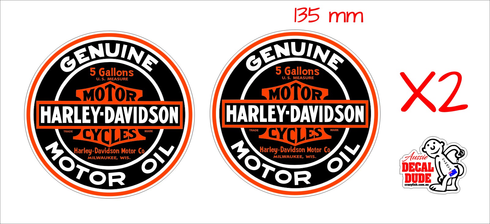 Harley Motor Oil Stickers TWO (2) 135 mm each - Crazy Fish