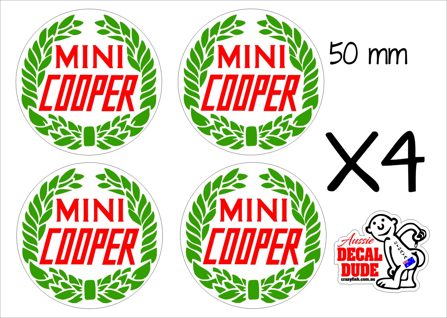 Mini Cooper Stickers FOUR (4) 50 mm each - Crazy Fish