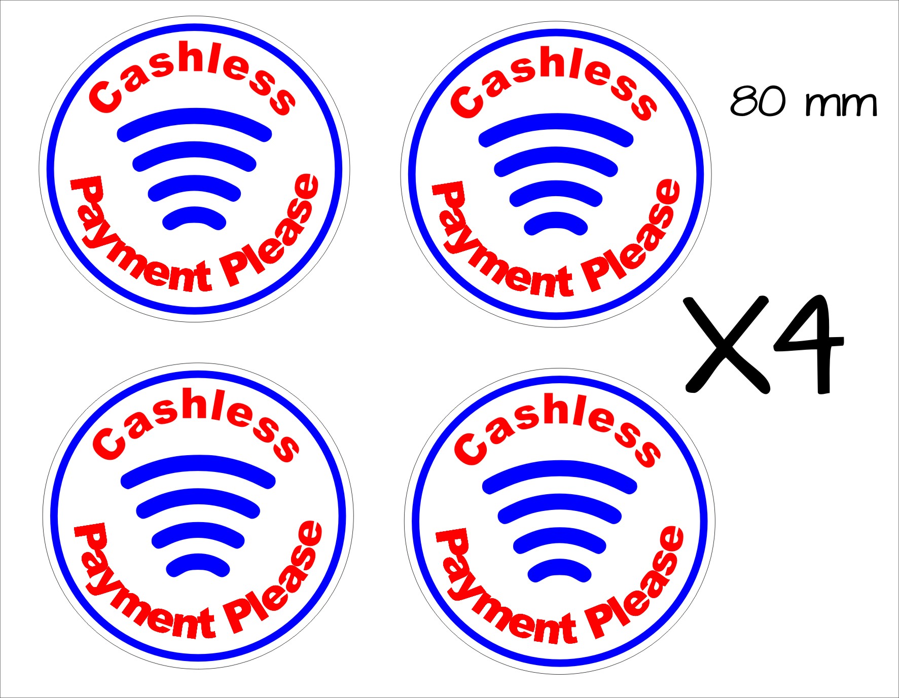 Cashless Payment Stickers FOUR (4) 80 mm each - Crazy Fish