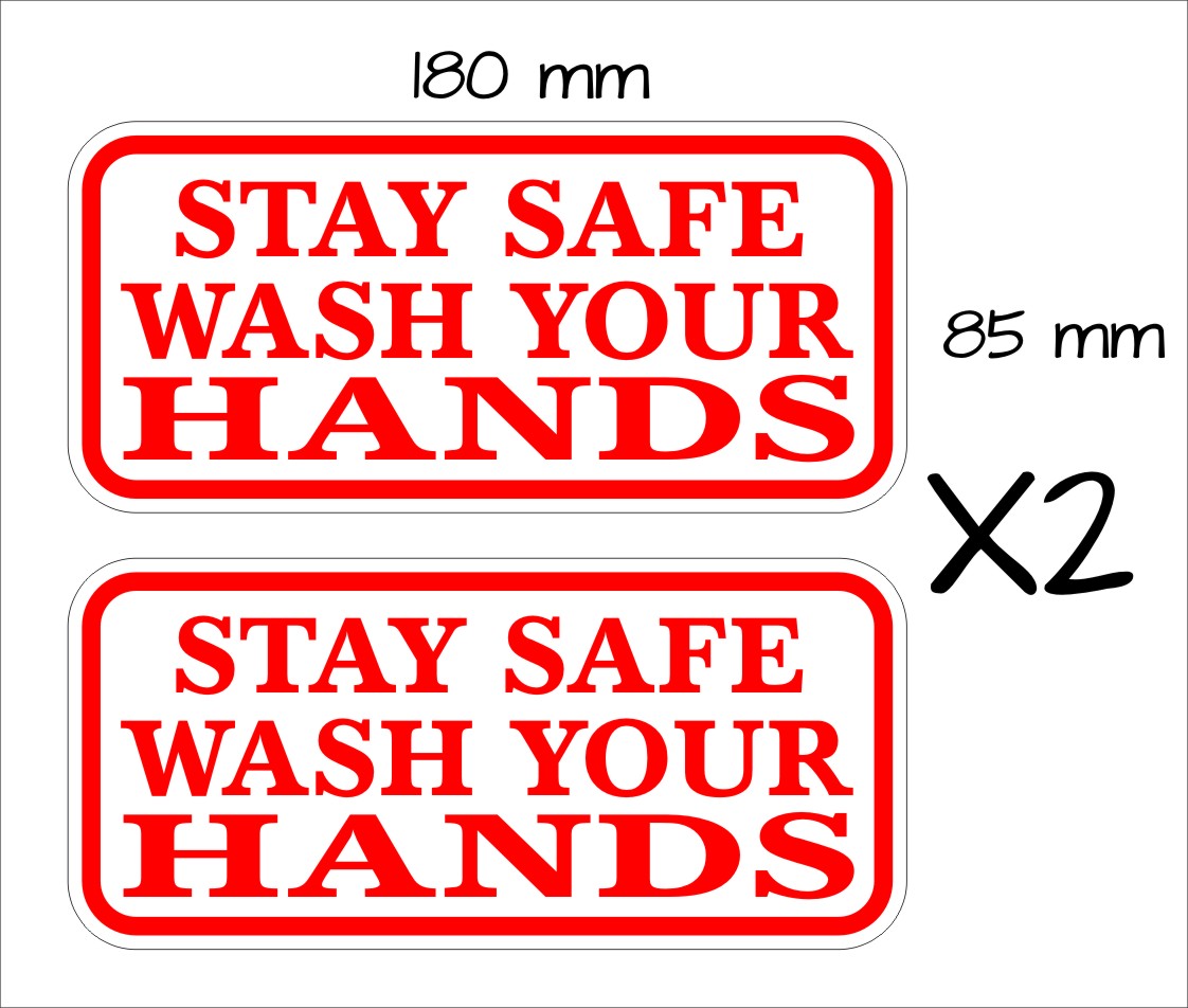Wash Hands Stickers TWO (2) 180 x 85 mm each - Crazy Fish