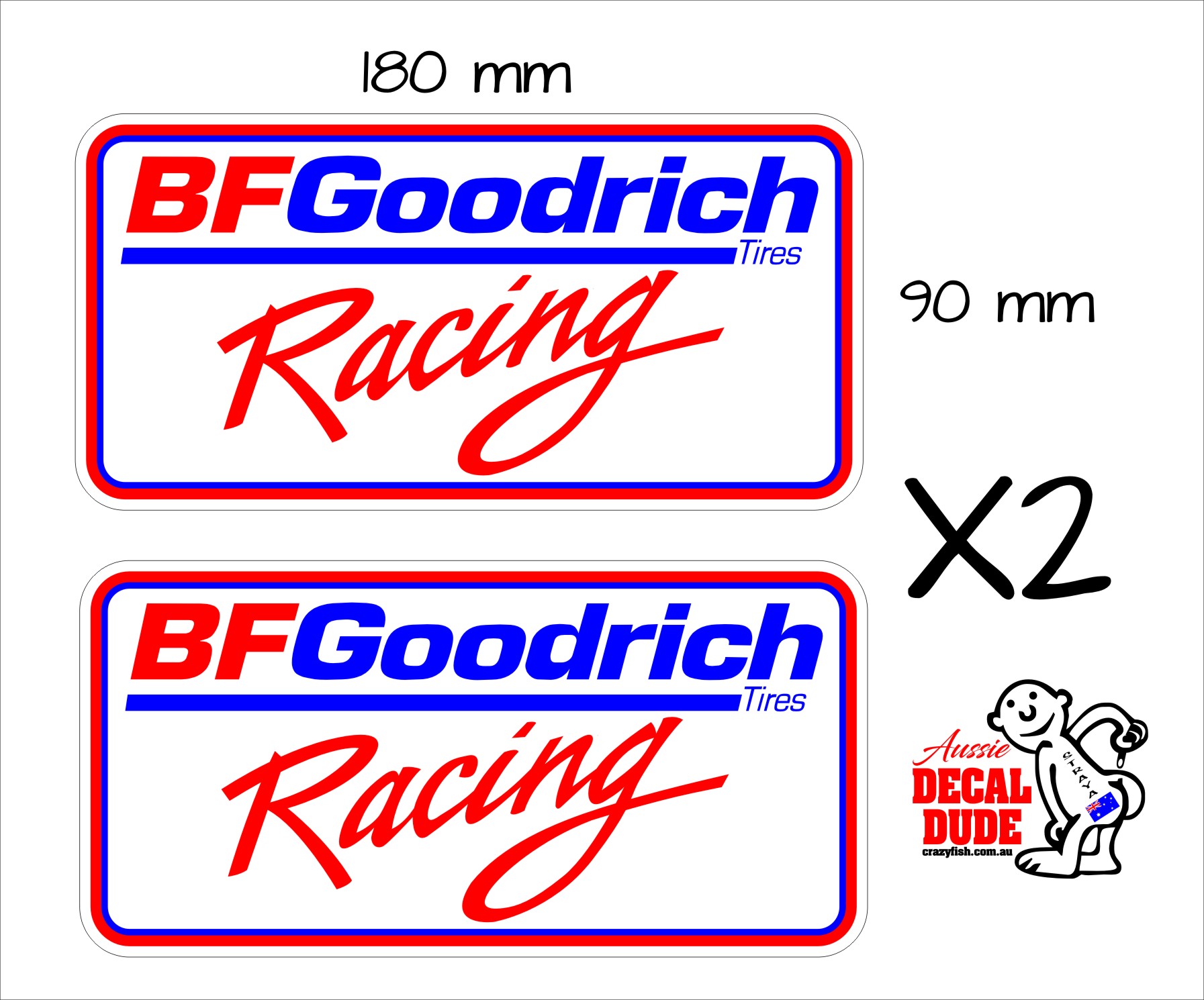 BF Goodrich Racing Stickers TWO (2) 180 x 90 mm each - Crazy Fish