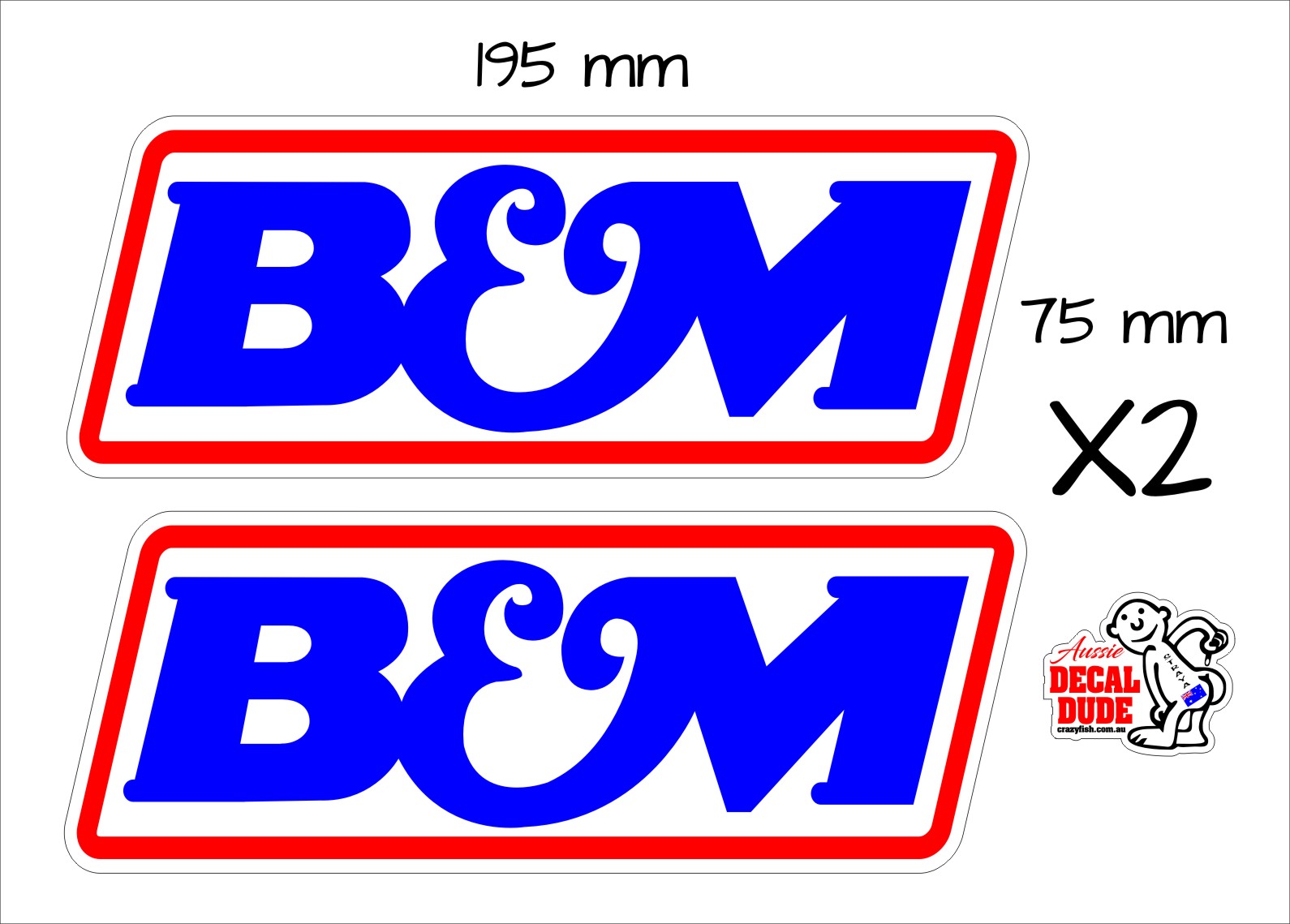 B&M Stickers TWO (2) 195 x 75 mm each - Crazy Fish