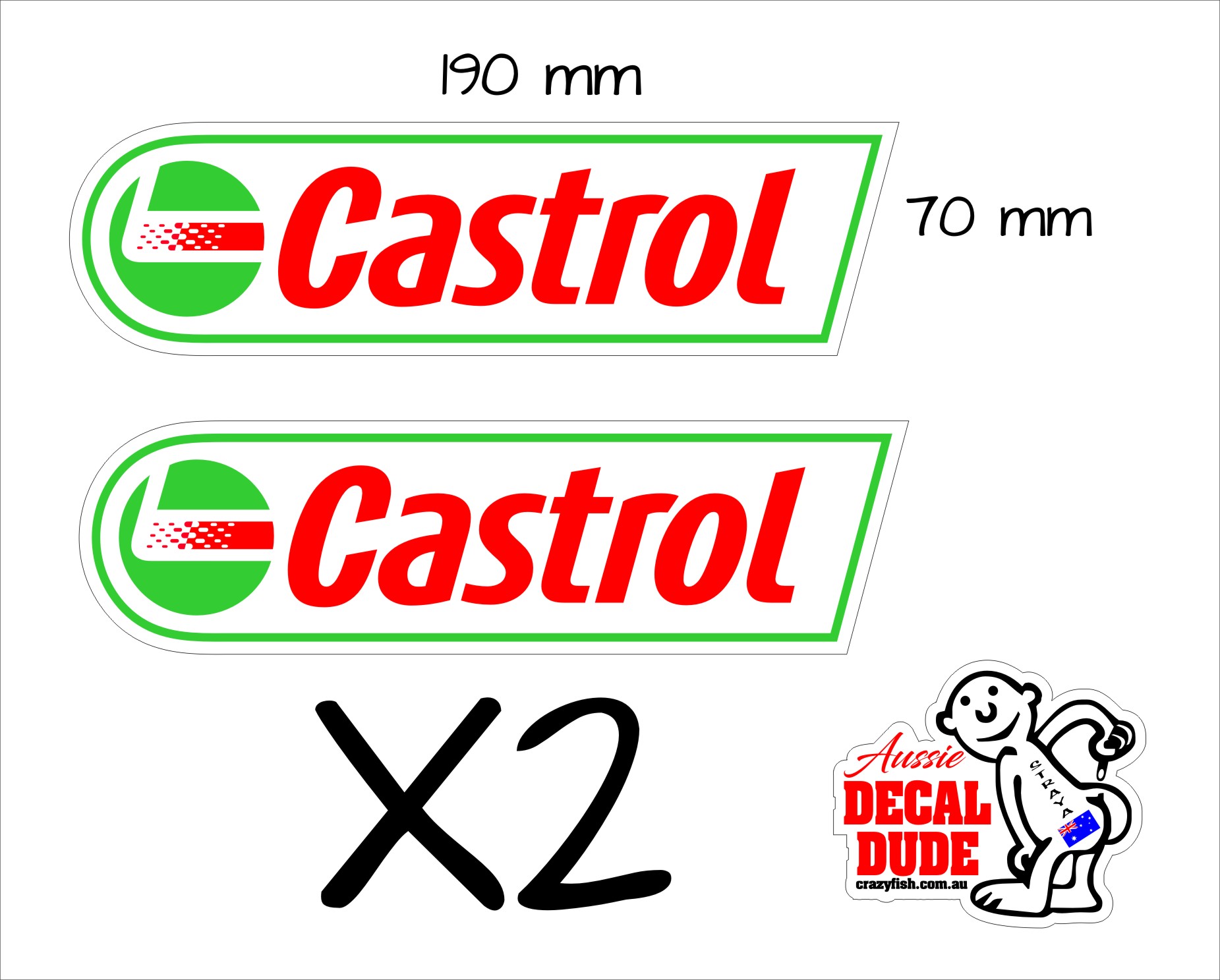 Castrol Stickers TWO (2) 190 x 70 mm each - Crazy Fish