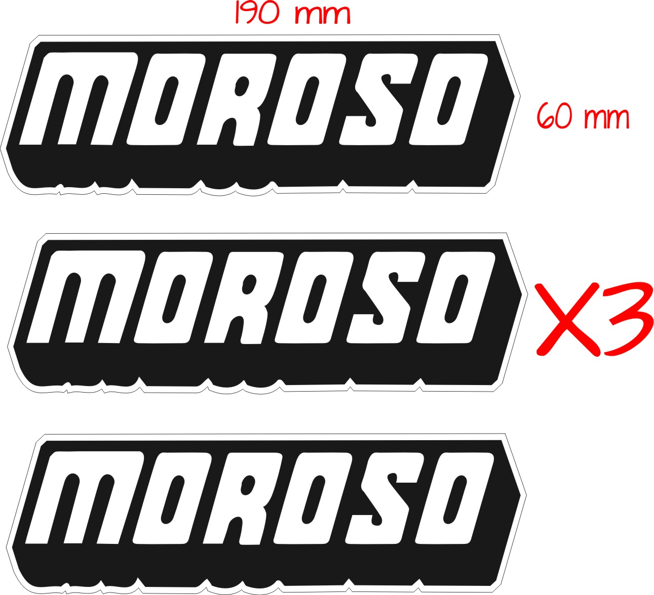 Moroso Stickers THREE (3) 190 x 60 mm each matt black - Crazy Fish